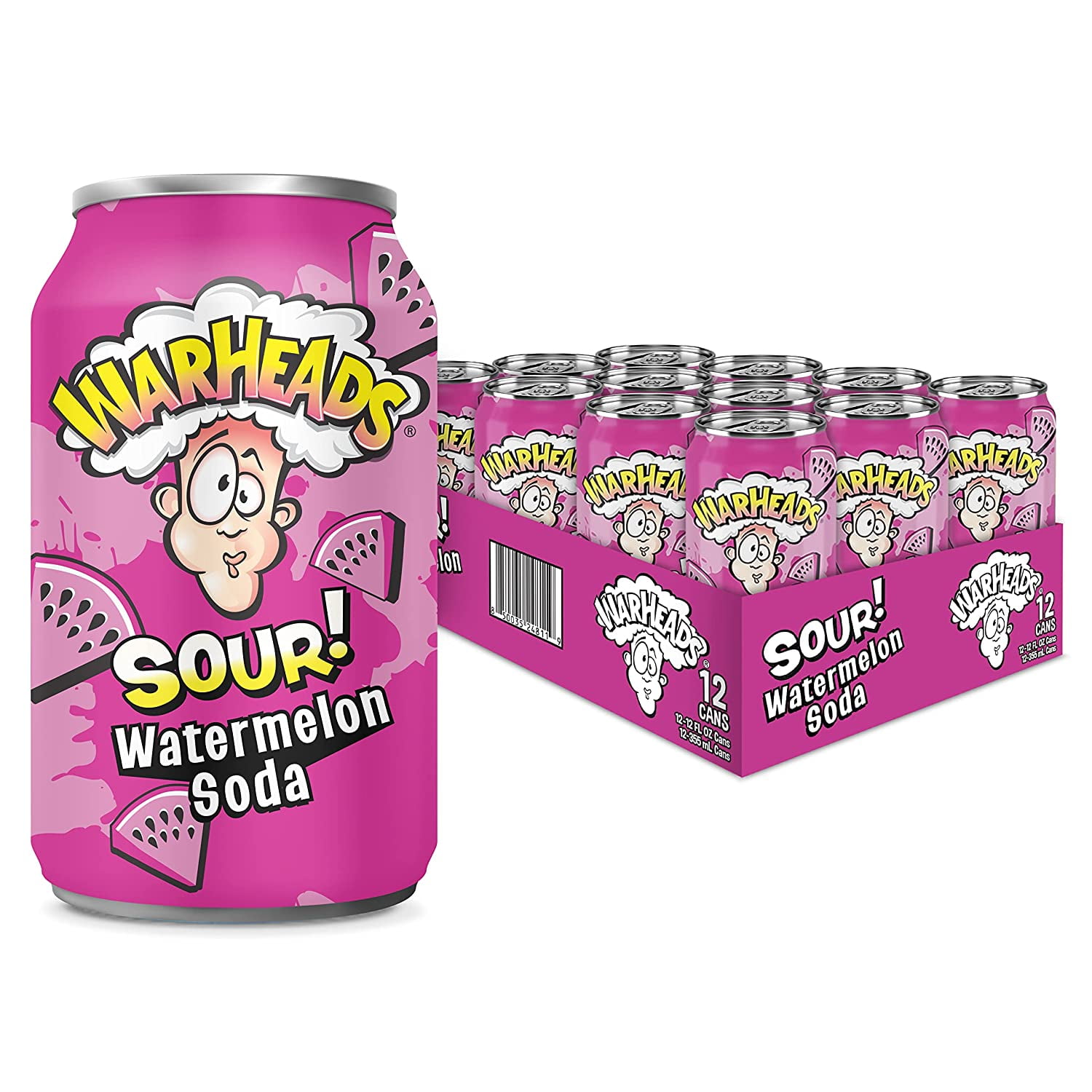 Warheads Sour Watermelon Soda 12oz Cans, Retro Lemon Lime Flavor ...