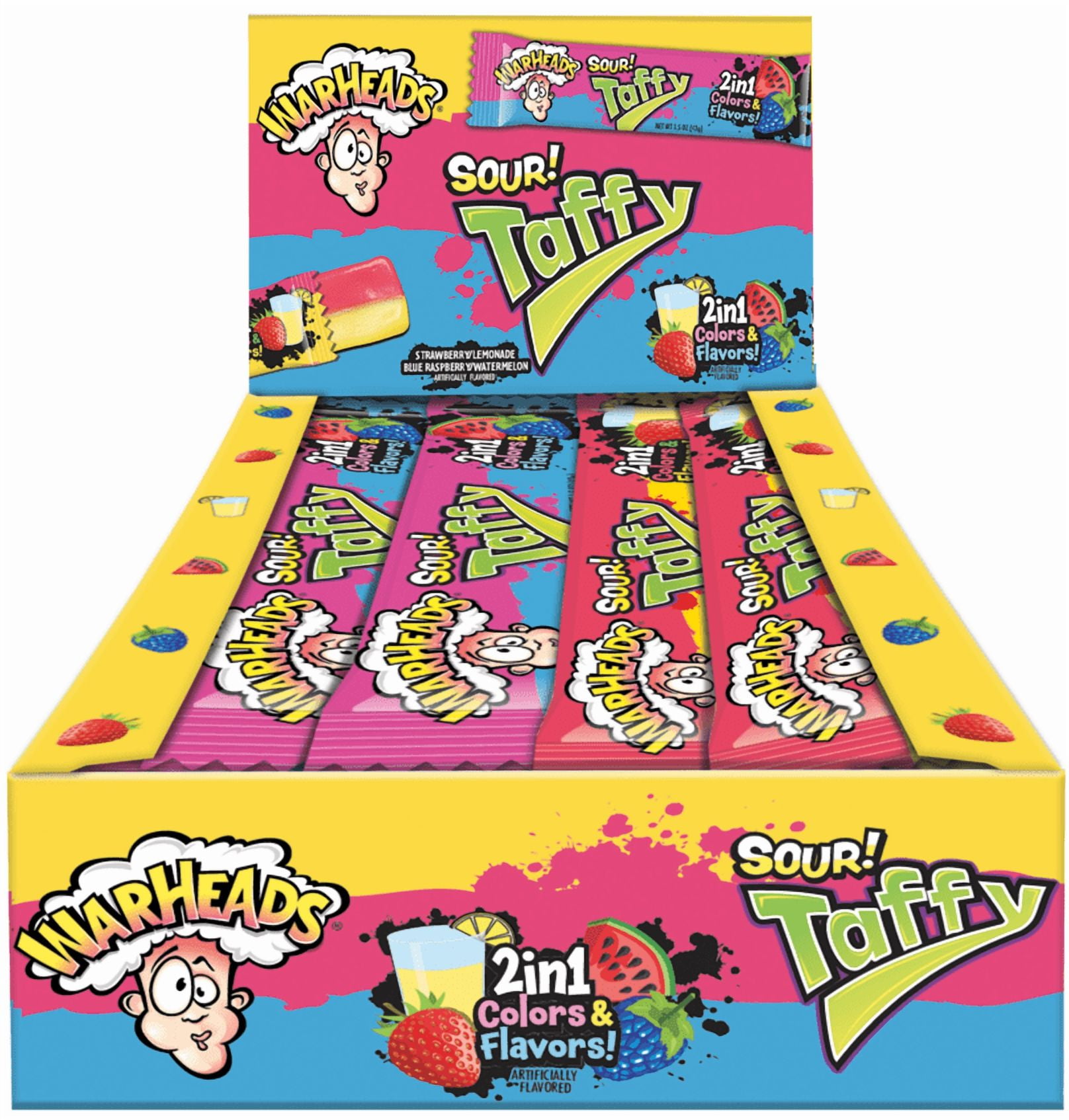 Warheads Sour Taffy 2 in 1 Chewy Bars, Gluten-Free, Blue Raspberry ...