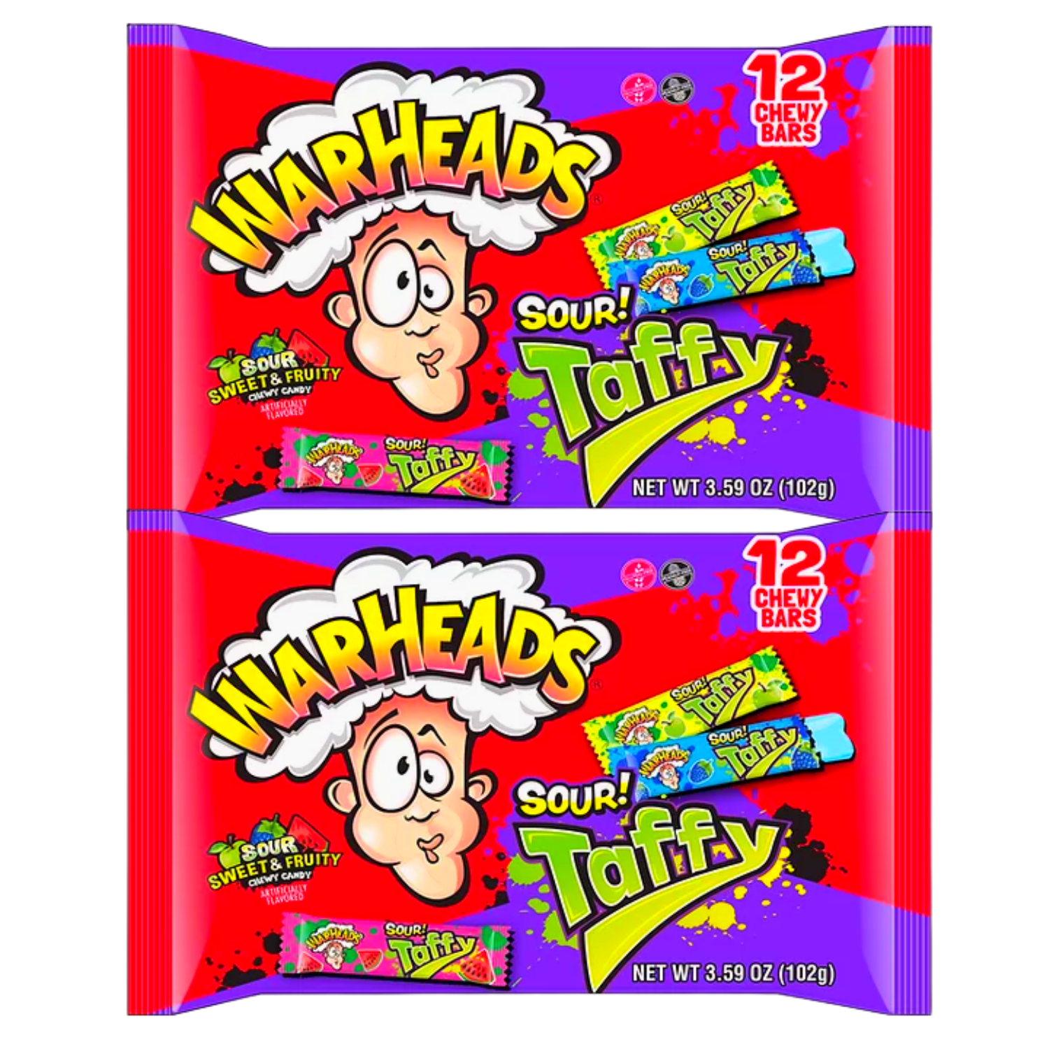 Warheads Sour Taffy Chewy Candies Individually Wrapped Watermelon Blue ...