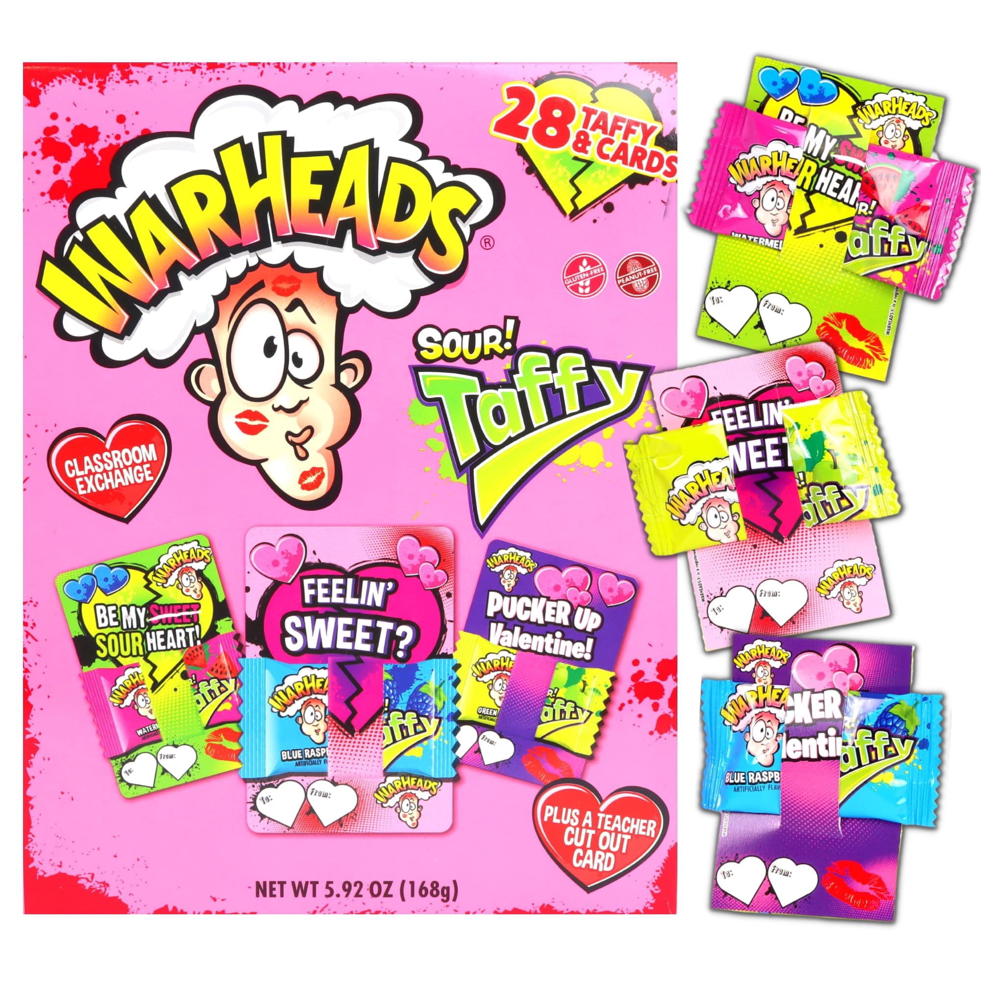 Warheads Valentine's Exchange Kit, 28 Sour Taffy Candies and Cards ...