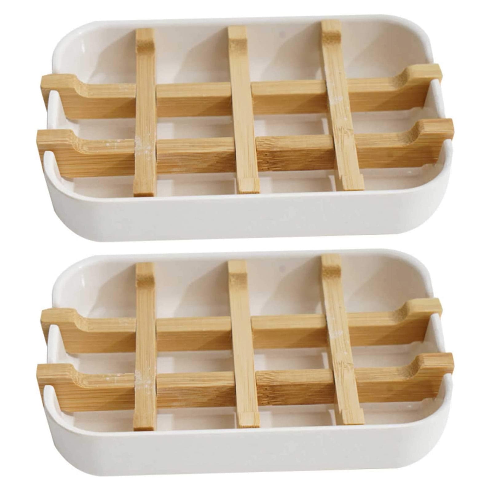 Warkul 1/2Pcs Bamboo Soap Dish Shower Soap Bar Holder Bamboo Drain Rack ...