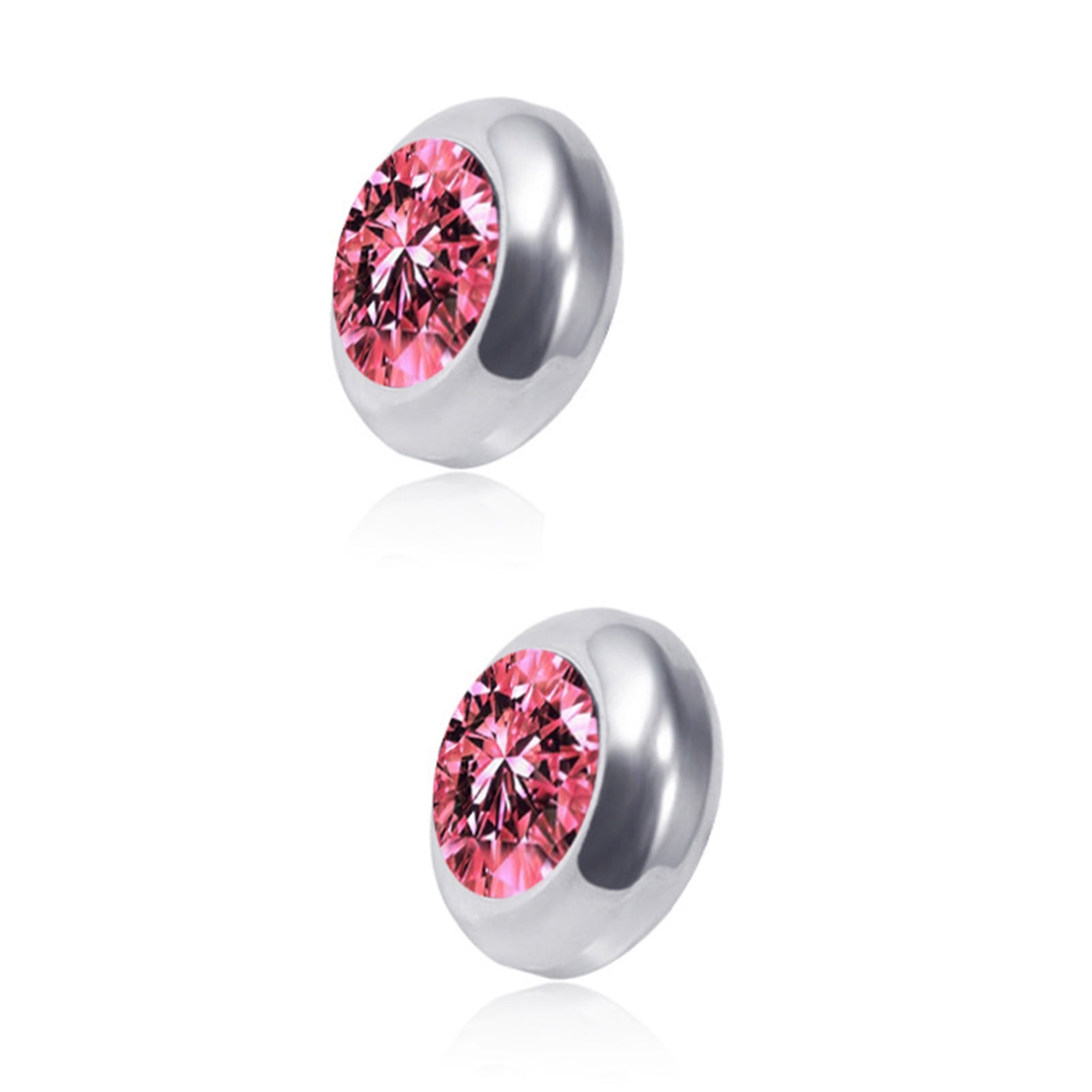 Warkul 1 Pair Ear Studs Non-Piercing Magnetic Stainless Steel Round ...