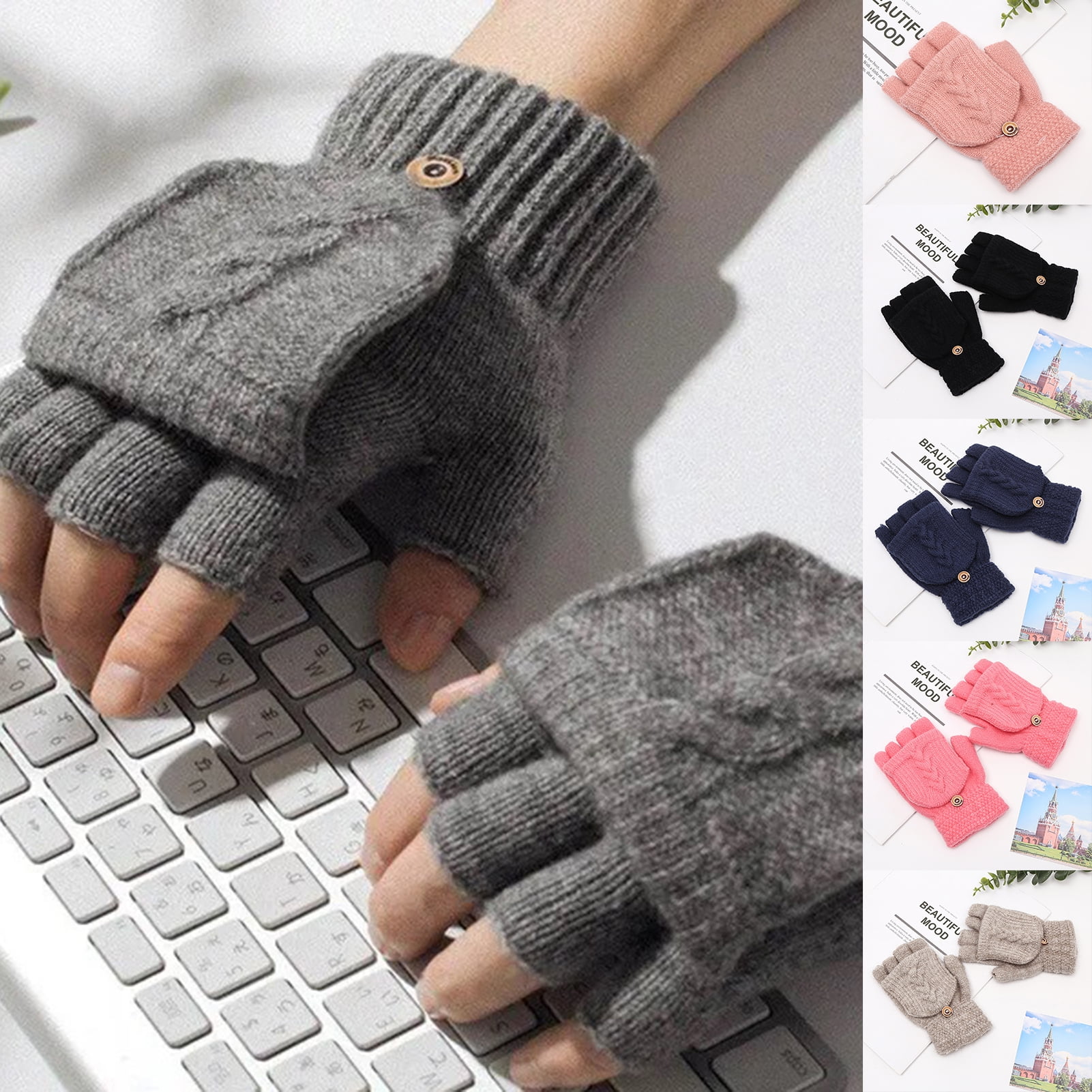Warkul 1 Pair Winter Gloves Fine Texture Super Soft Lint-free Button ...