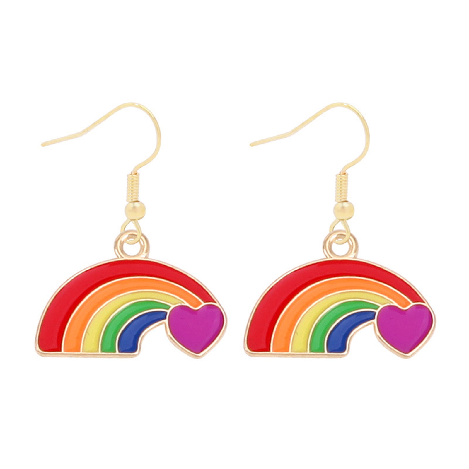 Warkul 1 Pair Women Earrings Rainbow Color Colorful Heart Shape ...