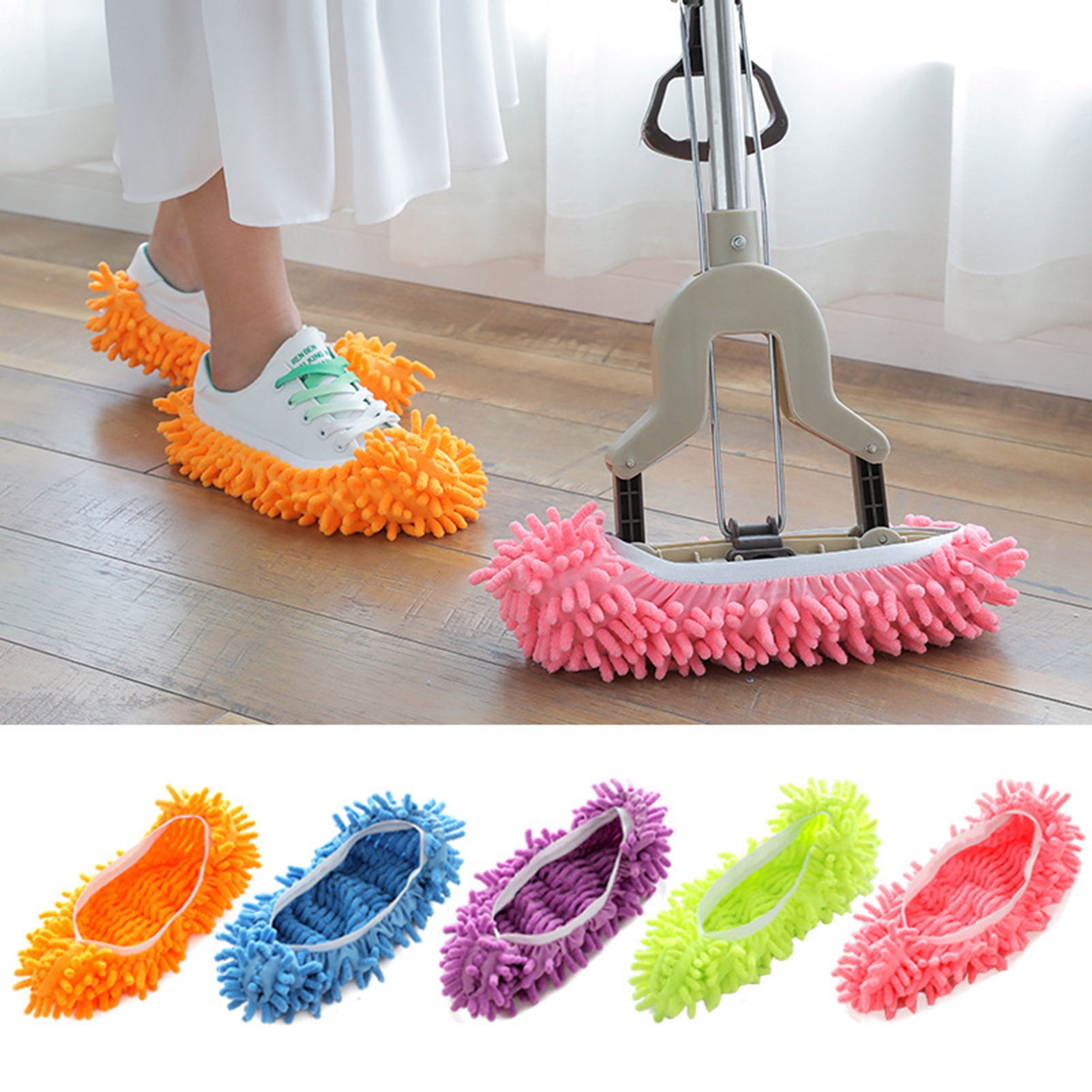 Warkul 1 Pairs Microfiber Mop Slippers Shoes Cover Washable Reusable ...