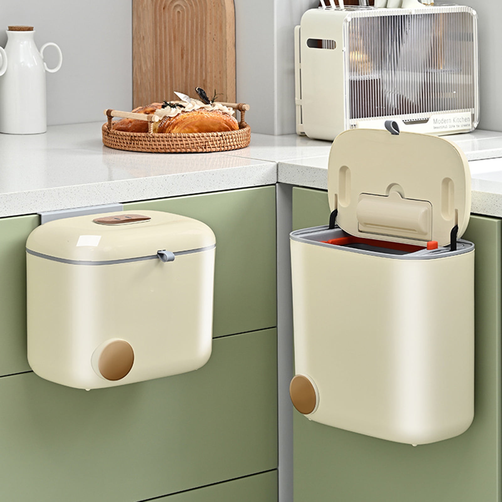 Warkul 1 Set 7/9L Hanging Trash Can with Lid Modern Large Capacity Wall ...
