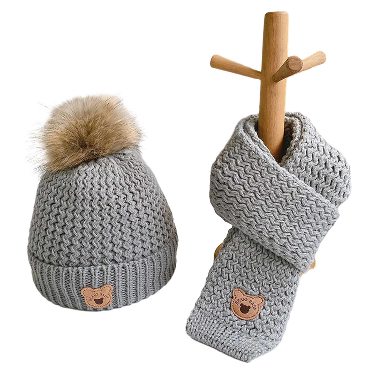 Warkul 2Pcs/Set Autumn Winter Kids Knitting Hat Scarf Set Plush Ball ...
