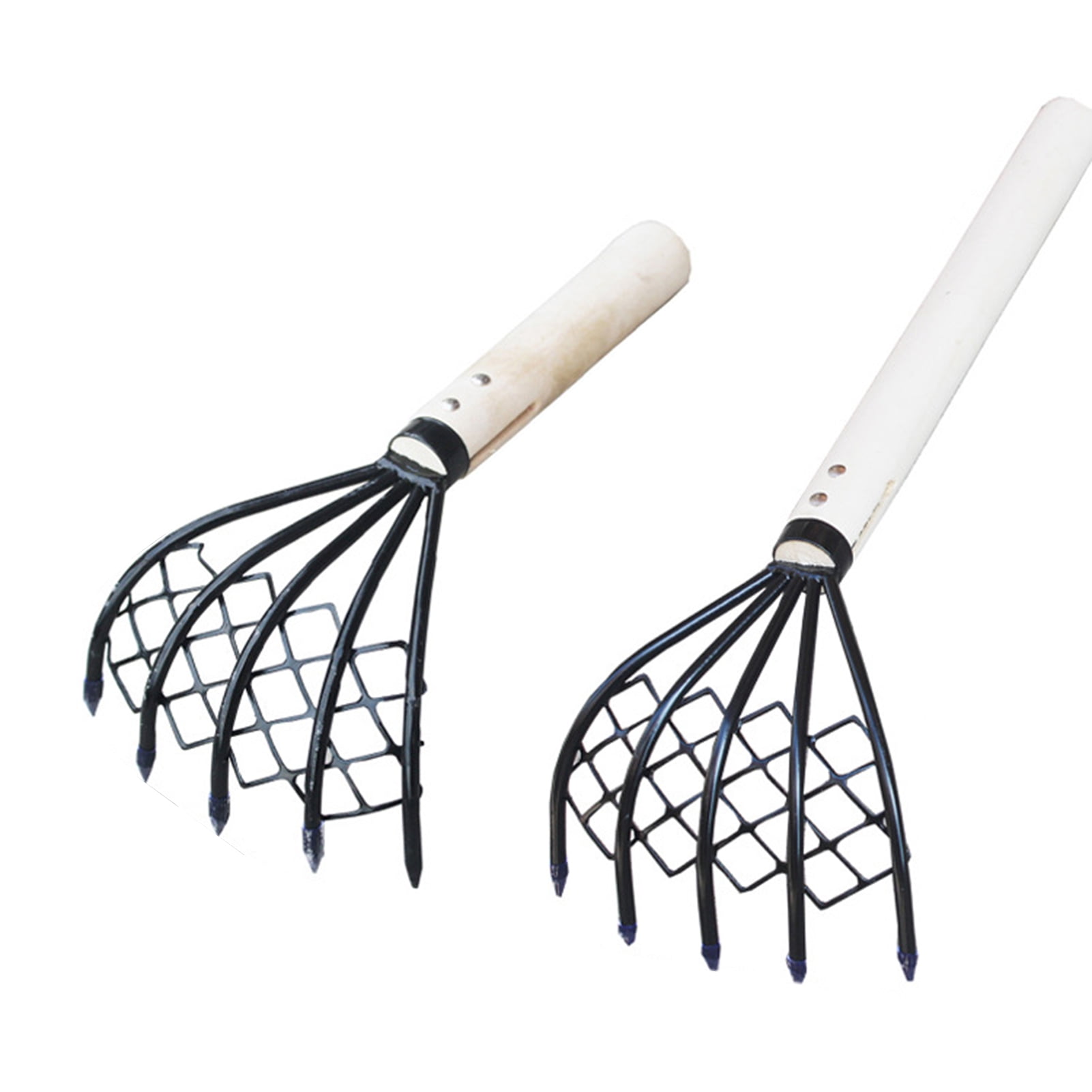 Warkul 2Pcs/Set Steel Clam Rakes with Wooden Handle Mesh Pocket Seafood ...