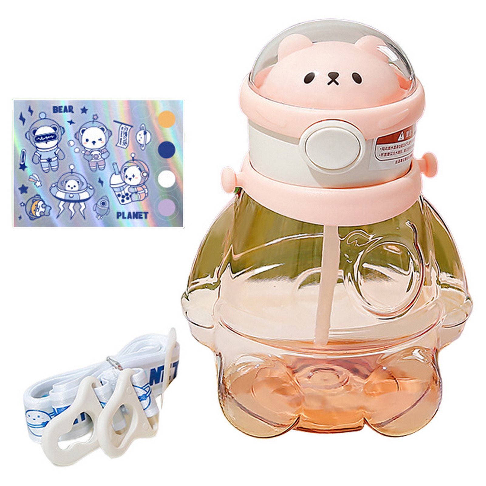 Warkul 700ML Straw Cup Portable Strap Leak-proof Bear Design Food Grade ...