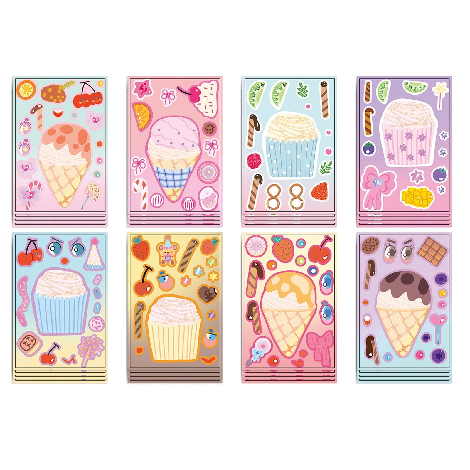 Warkul 8Pcs Ice Cream Stickers Scrapbooking Decals Self Adhesive Strong ...