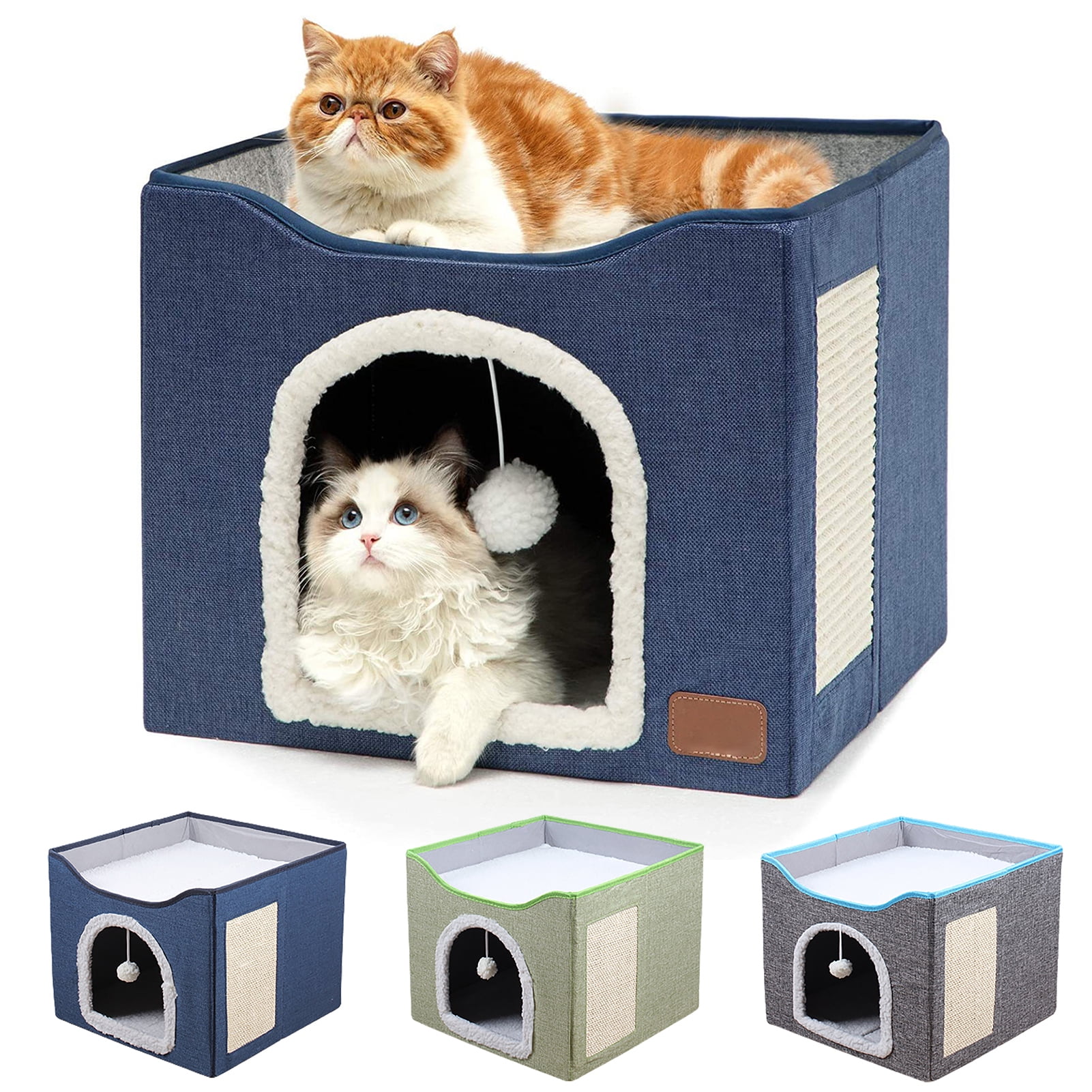 Warkul Cat Bed House with Scratch Pad Hideaway Hut Washable Mat Large ...