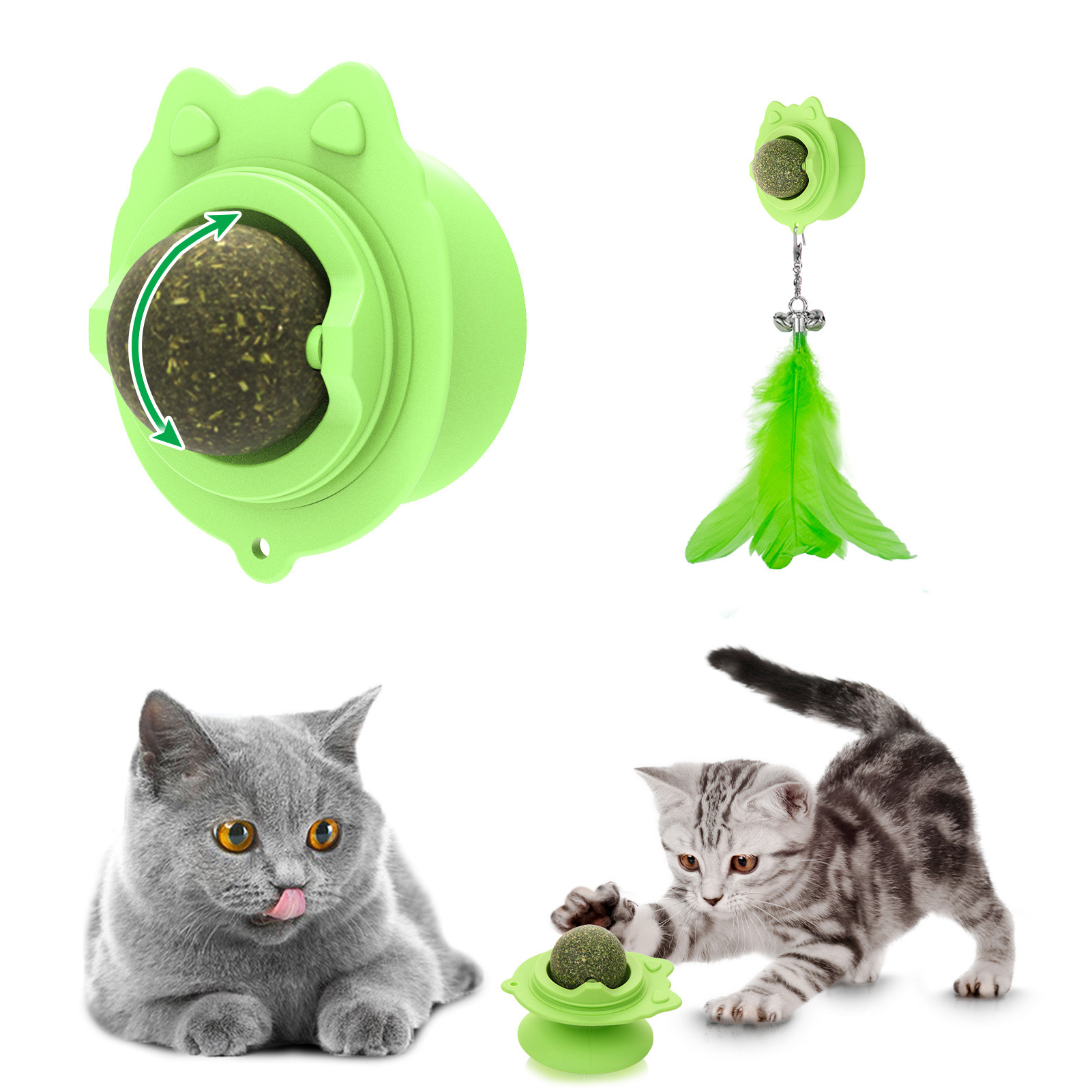 Warkul Cat Catnip Toy with Suction Cup Wall mounted Oral Health Catnip Ball Cat Feather Toy Pet ...