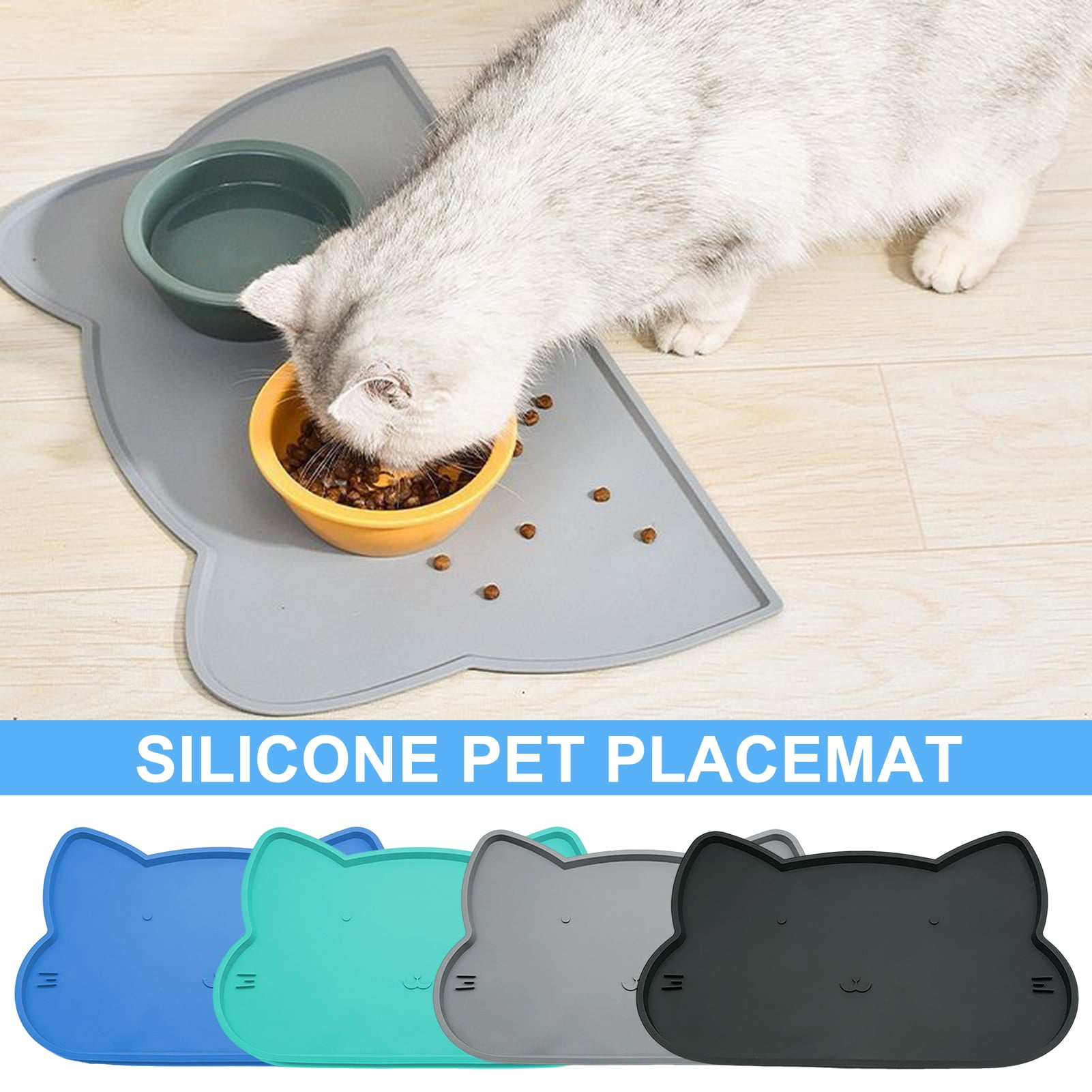 Warkul Cat Food Mat Non-Slip Waterproof with Raised Edge Leak-proof ...
