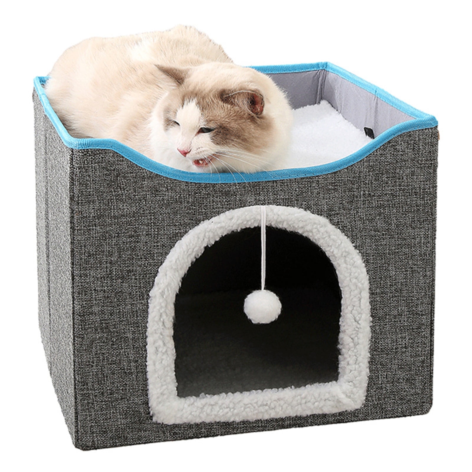 Warkul Cat Nest Bed Double Layer Foldable Cat Cube Condo Cozy Hideaway ...