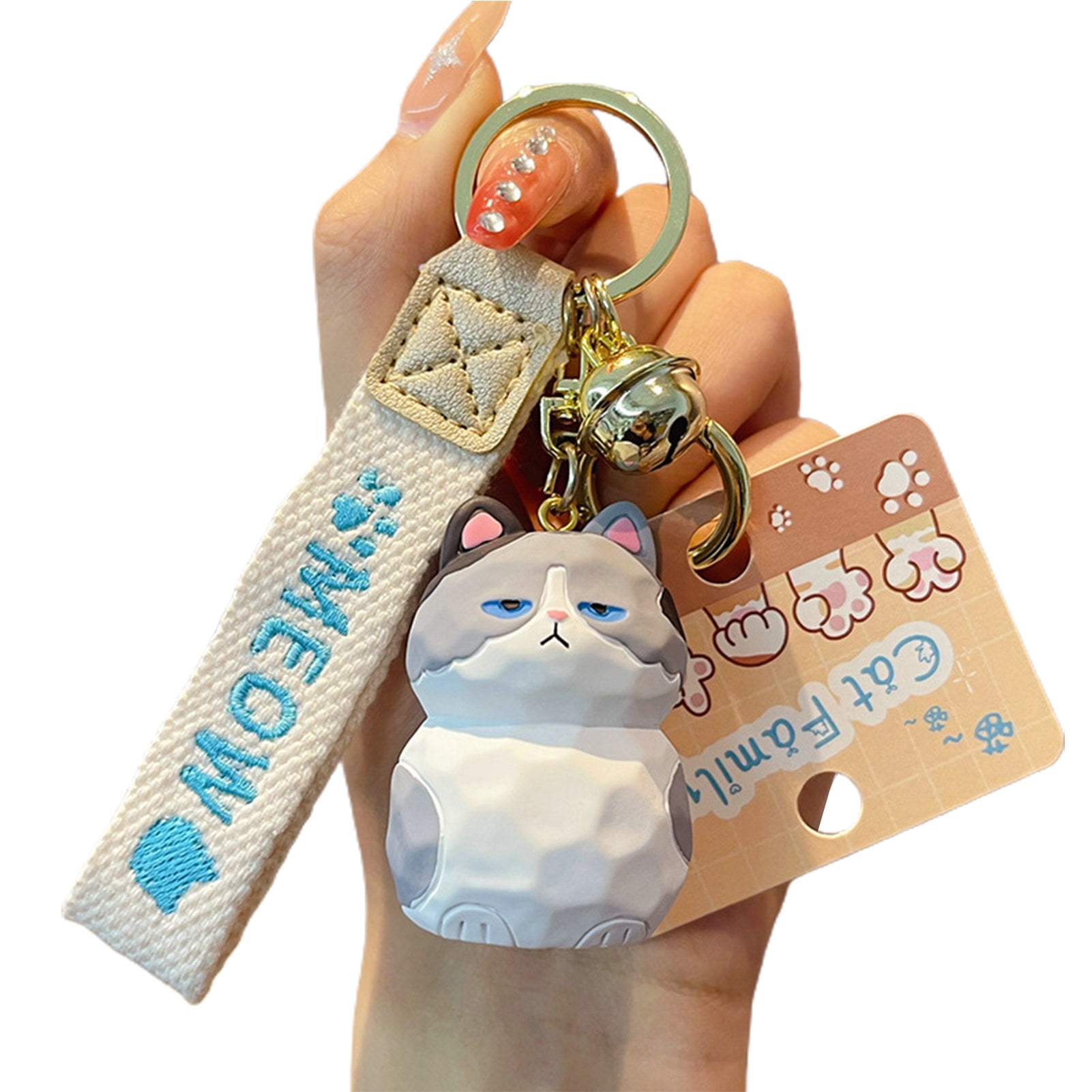 Warkul Cute Resin Cat Keychain with Bell 3D Doll Letter Strap Women ...