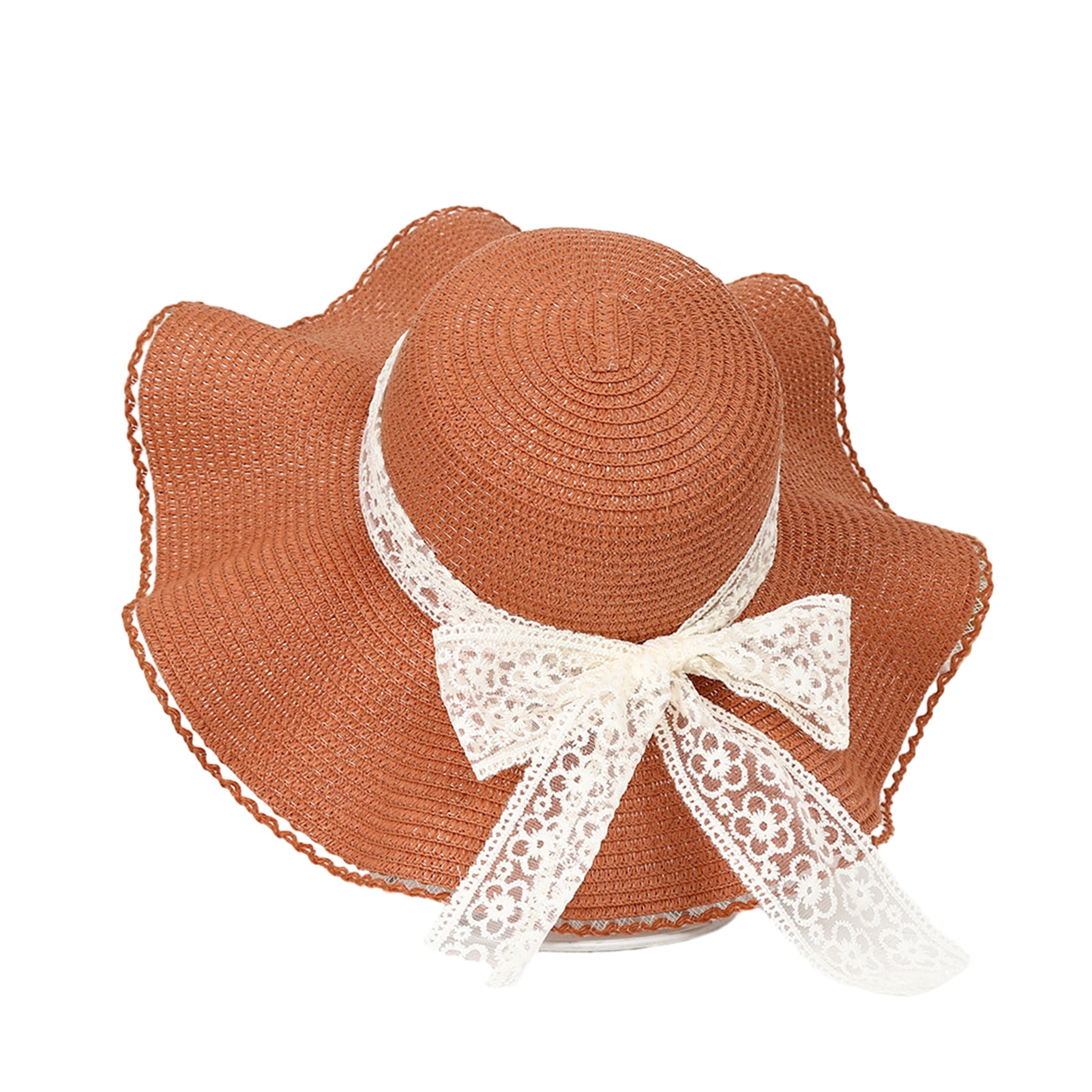 Warkul Embroidery Flower Pattern Ribbon Bowknot Decor Sun Hat Round