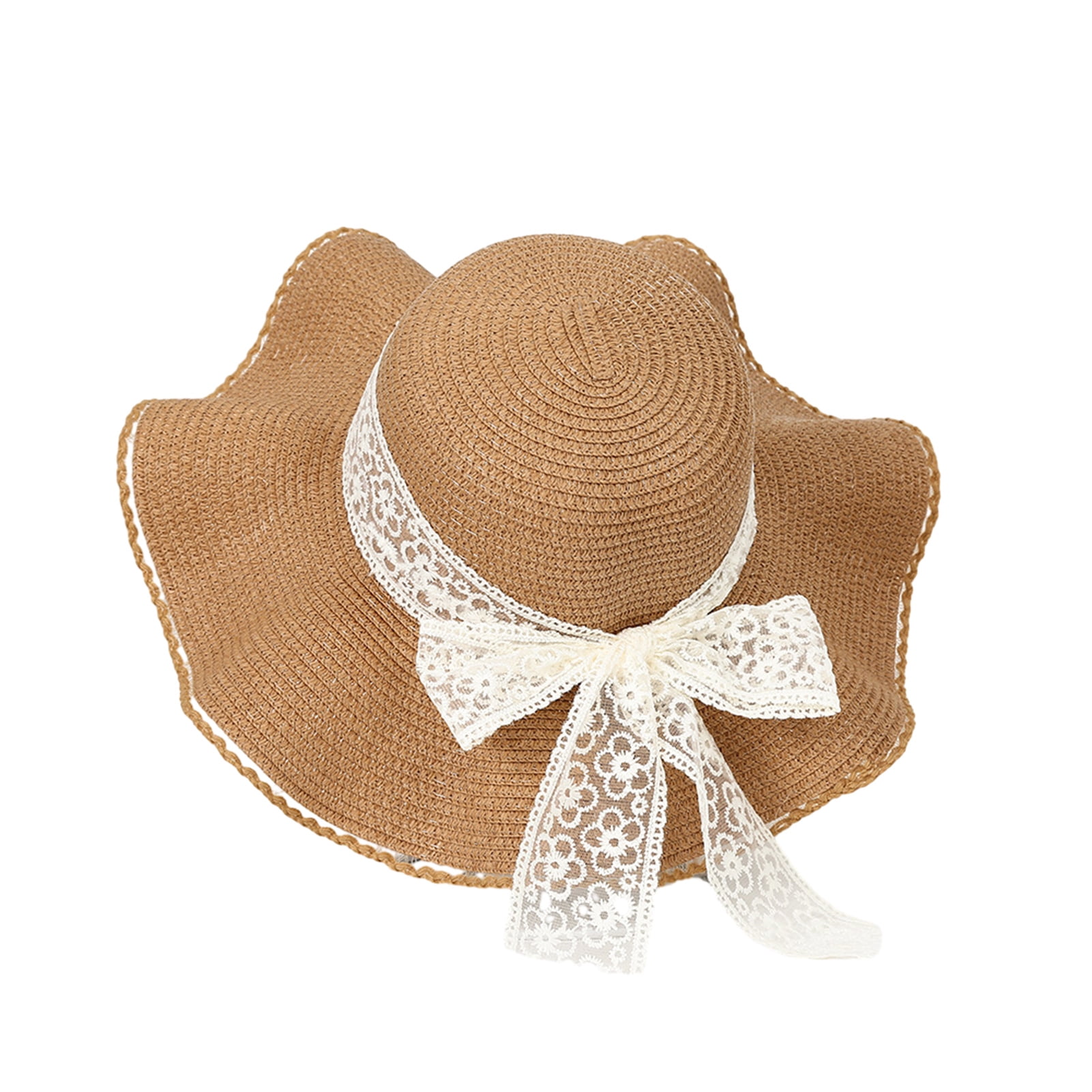 Warkul Embroidery Flower Pattern Ribbon Bowknot Decor Sun Hat Round