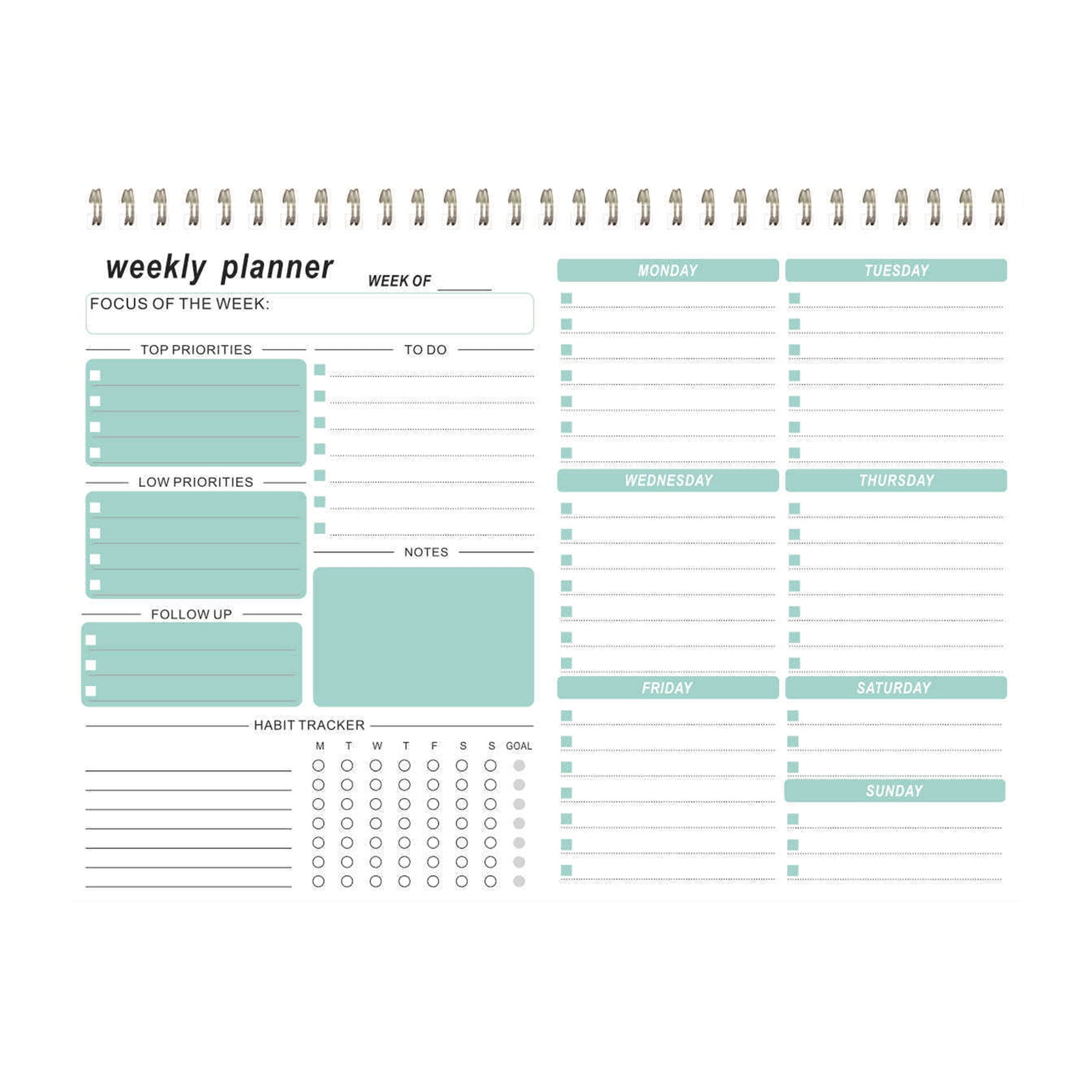 Warkul English Weekly Planner Twin-wire Binding Thick Paper To-Do-List ...