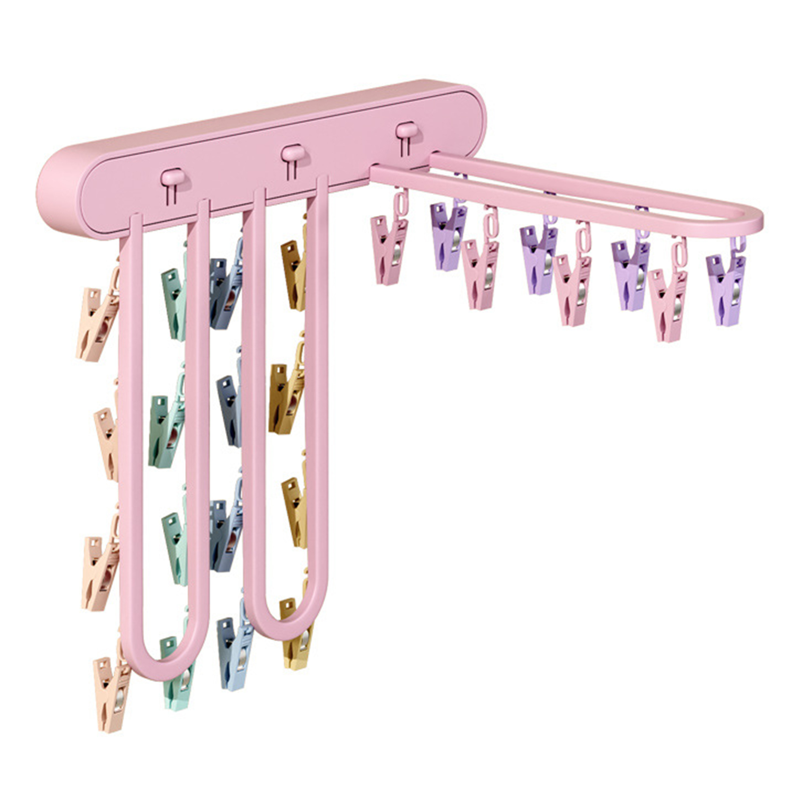 Warkul Folding Clothing Drying Hanger with 24 Windproof Clips Wall ...