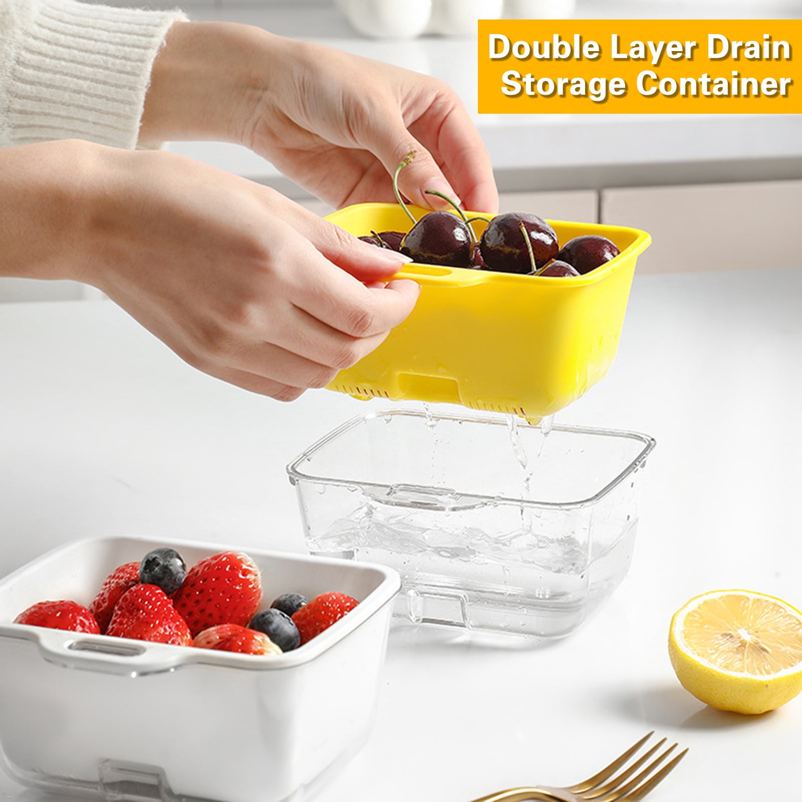 Warkul Kitchen Double Drain Basket Bowl Washing Storage Basket ...