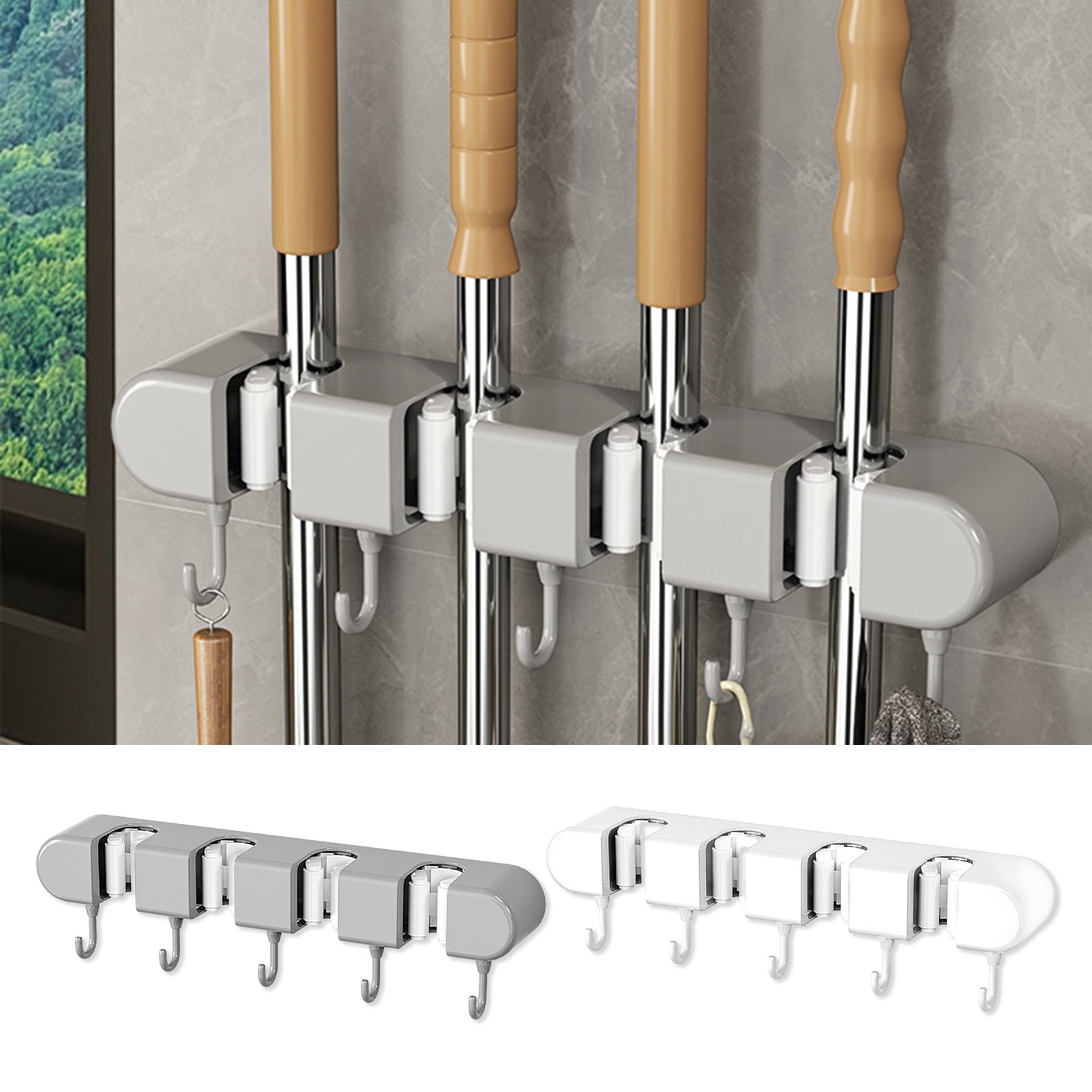 Warkul Mop Hook Set - Sturdy Space-Saving Mop Holder with 5 Hook ...