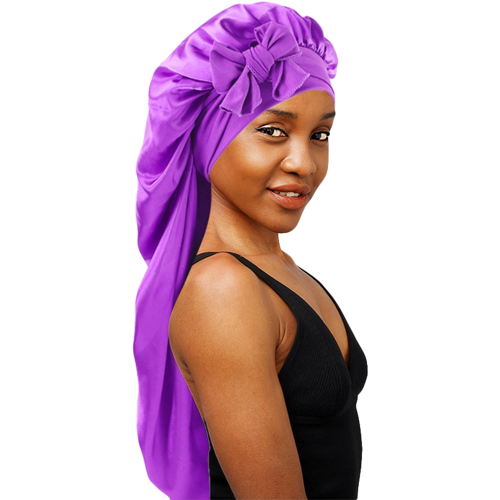 Warkul Nightcap Long Satin Braids Bonnet Women Sleeping Cap Elastic Tie ...