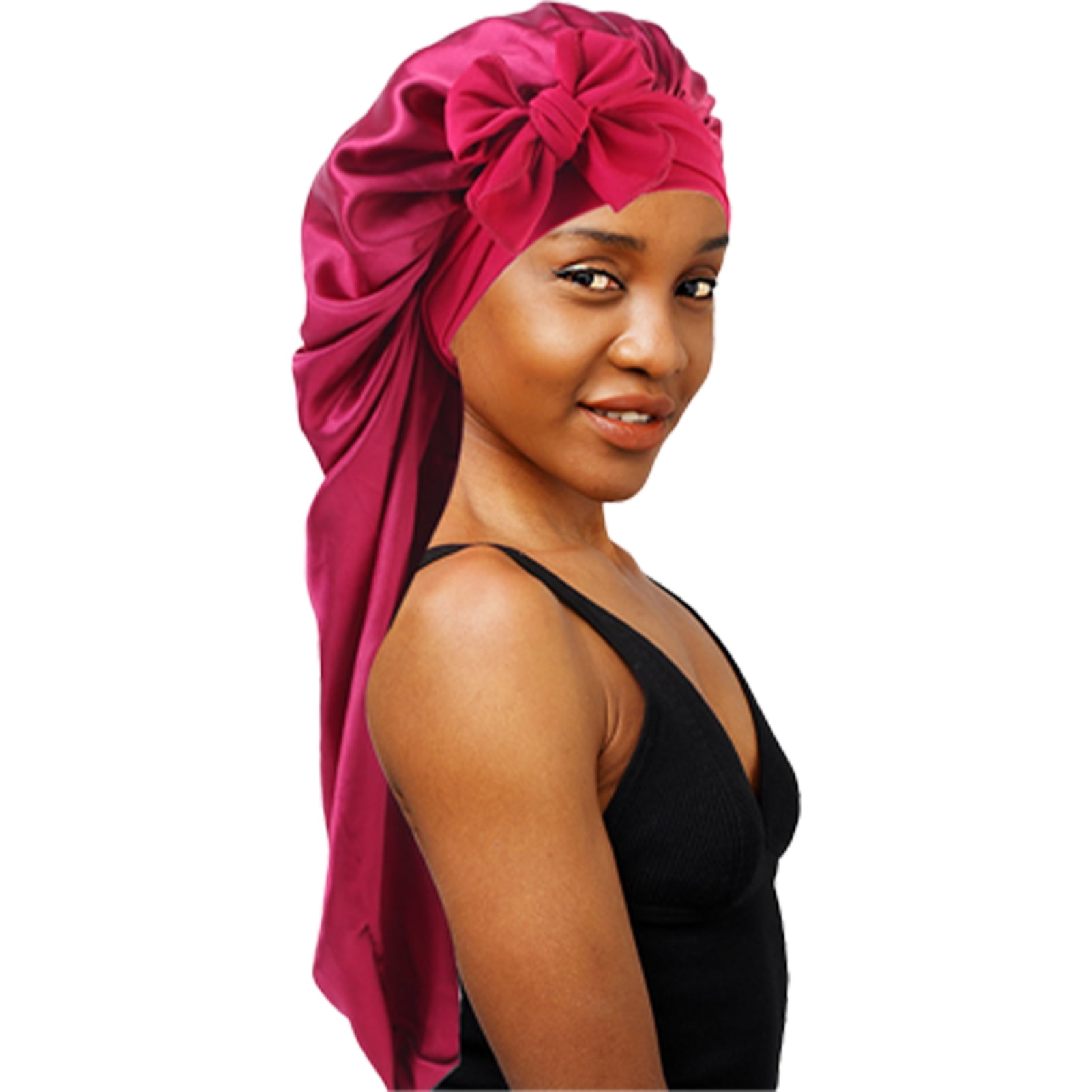 Warkul Nightcap Long Satin Braids Bonnet Women Sleeping Cap Elastic Tie ...