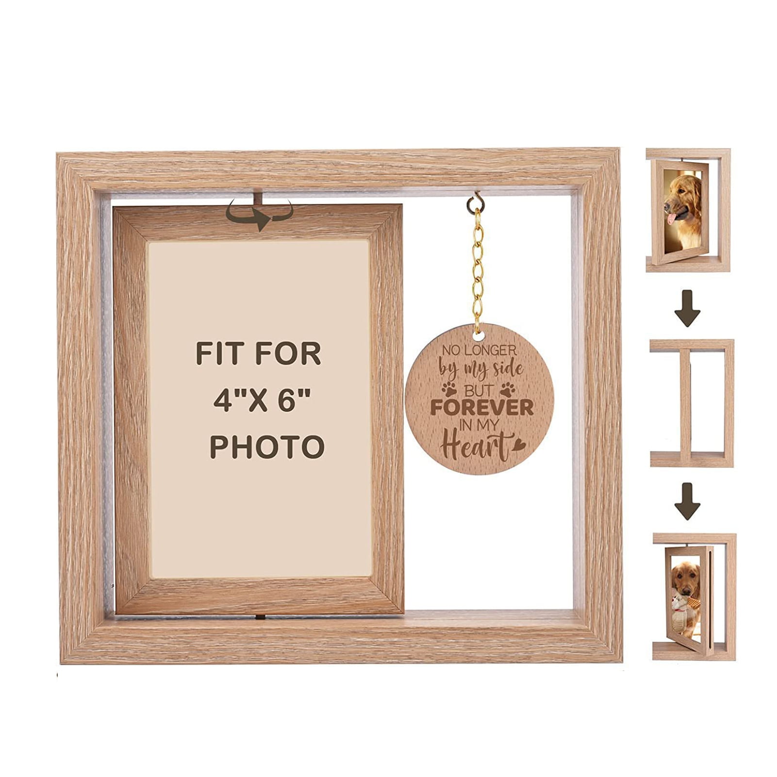 Warkul Photo Frame, Pet Memorial Wooden Photo Frame Rotatable Double-sided - 4x6-Inch Desktop ...