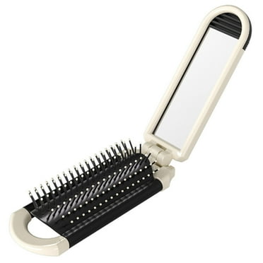 Portable Folding Hair Brush With Mirror Compact Travel Comb - Black (2 ...