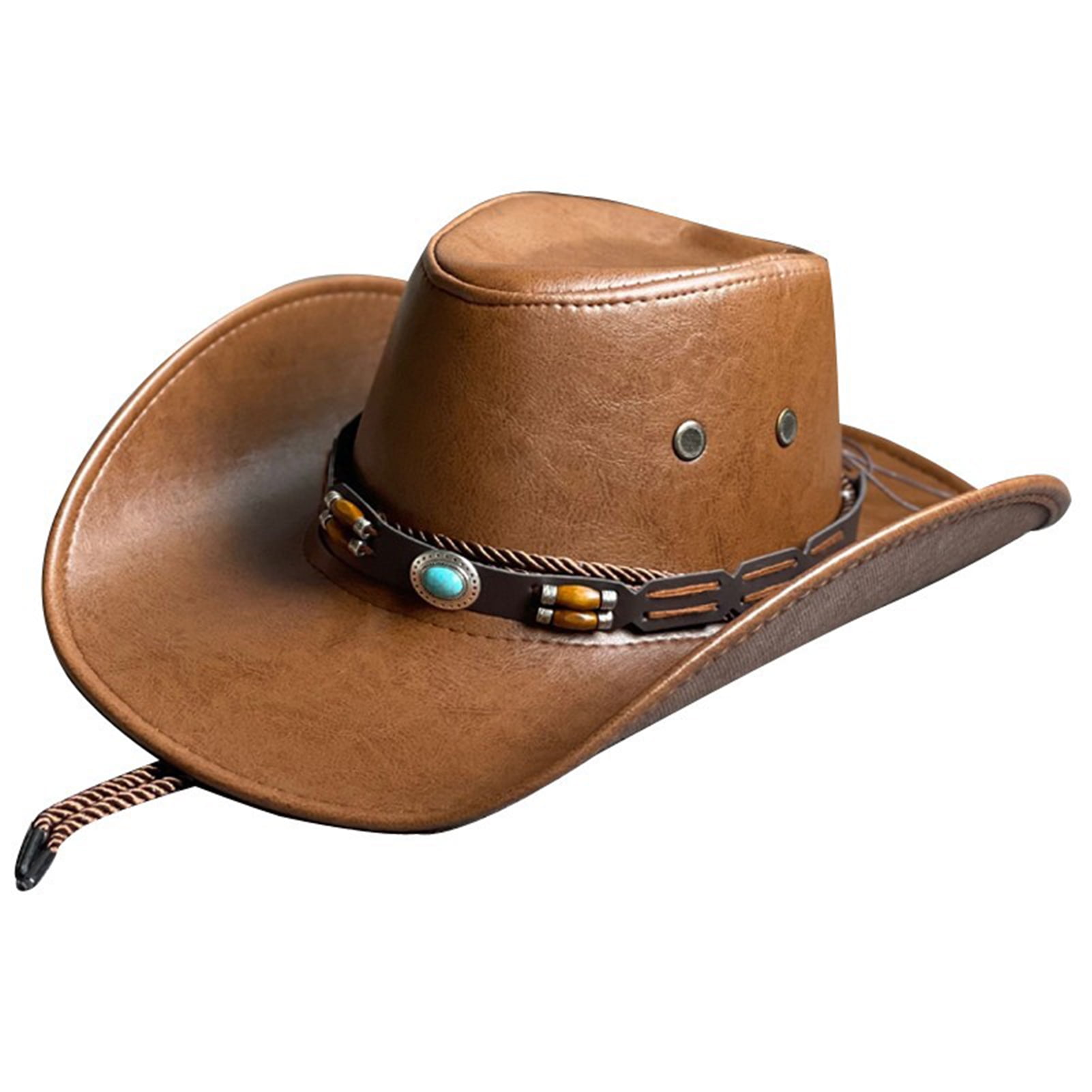 Warkul Retro Ethnic Style Belt Decor Faux Leather Western Cowboy Hat Women Men Vintage Gentleman ...