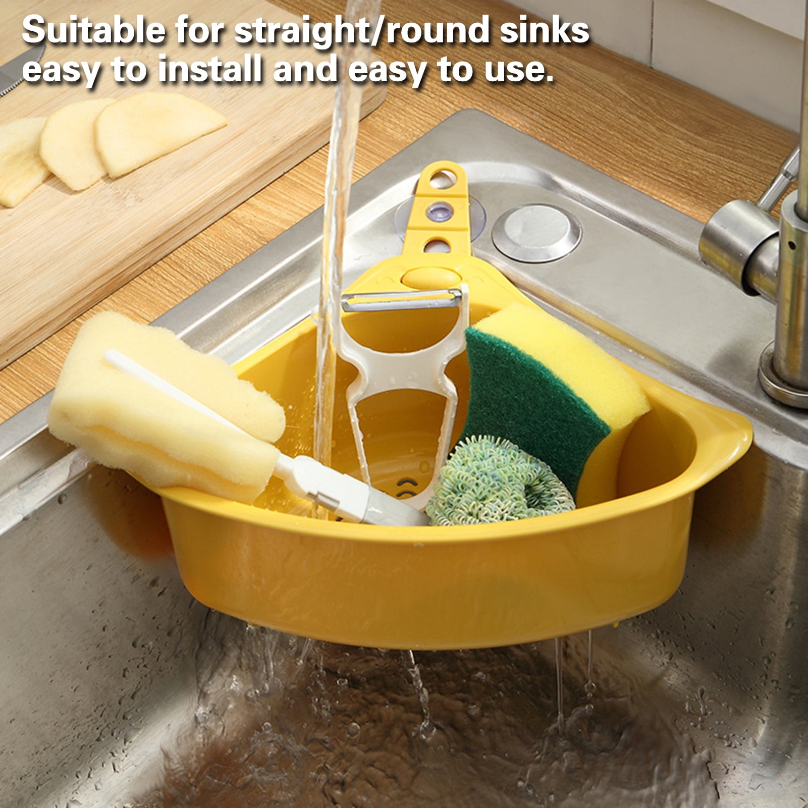 Warkul Triangular Sink Drill Basket Easy to Install Drain Rack Fruit ...