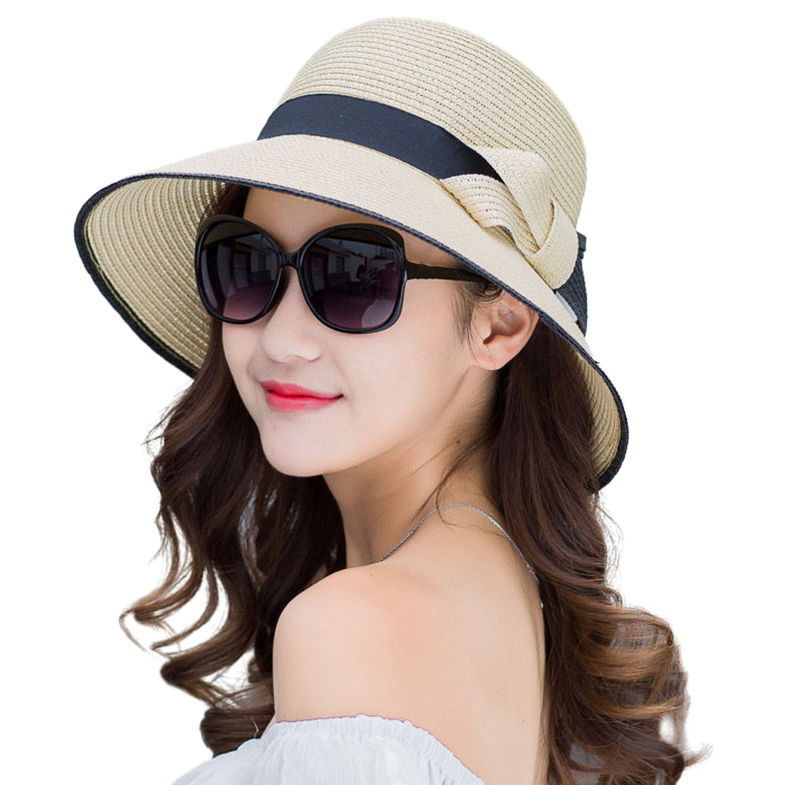 Warkul Women Beach Hat Foldable Breathable Sun Wide Brim Contrast Color ...