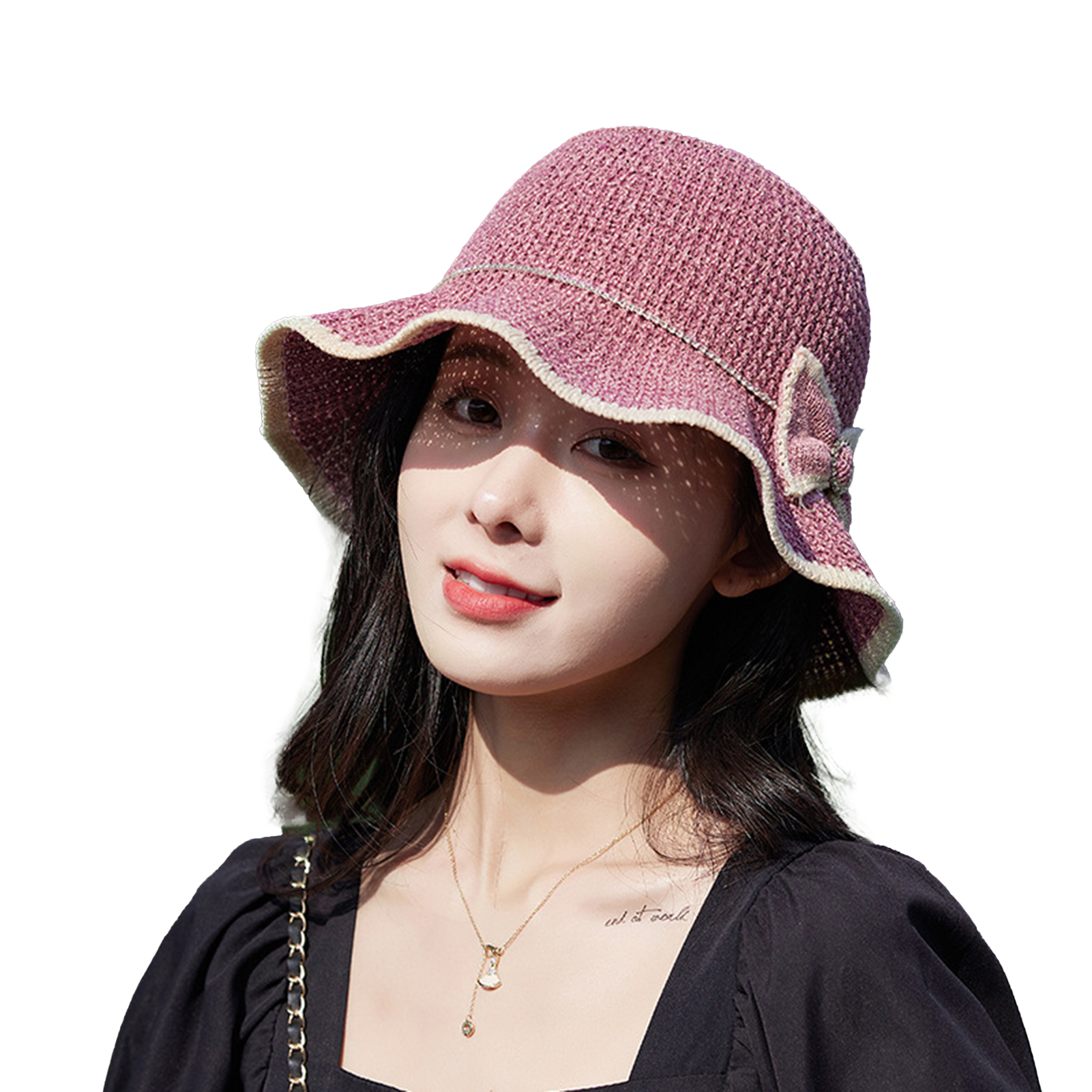 Warkul Women Hat Breathable Bow Decoration Wavy Brim Non-stuffy Floppy ...