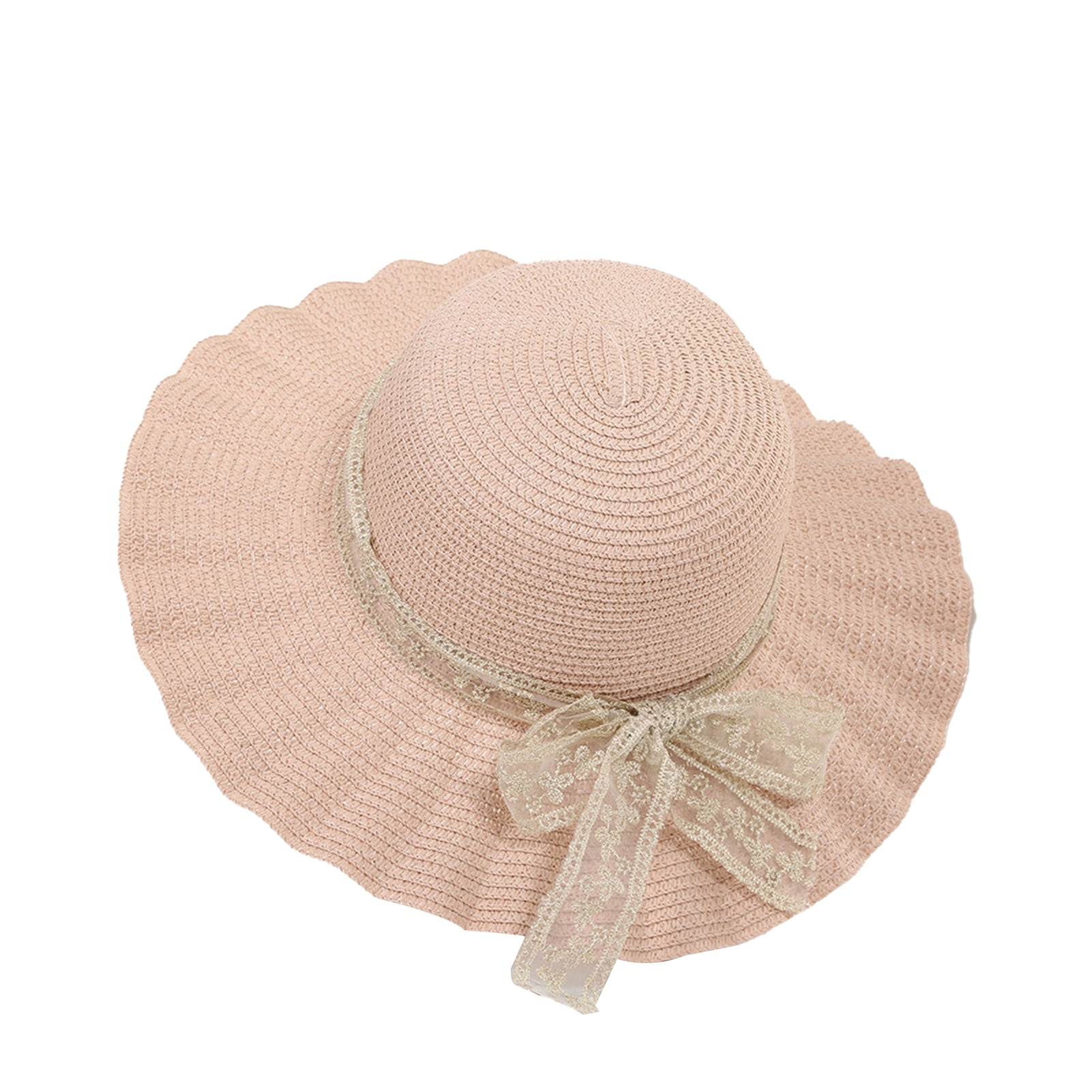 Warkul Women Hat Lace Butterfly Knot Handmade Wide Brim Round Dome