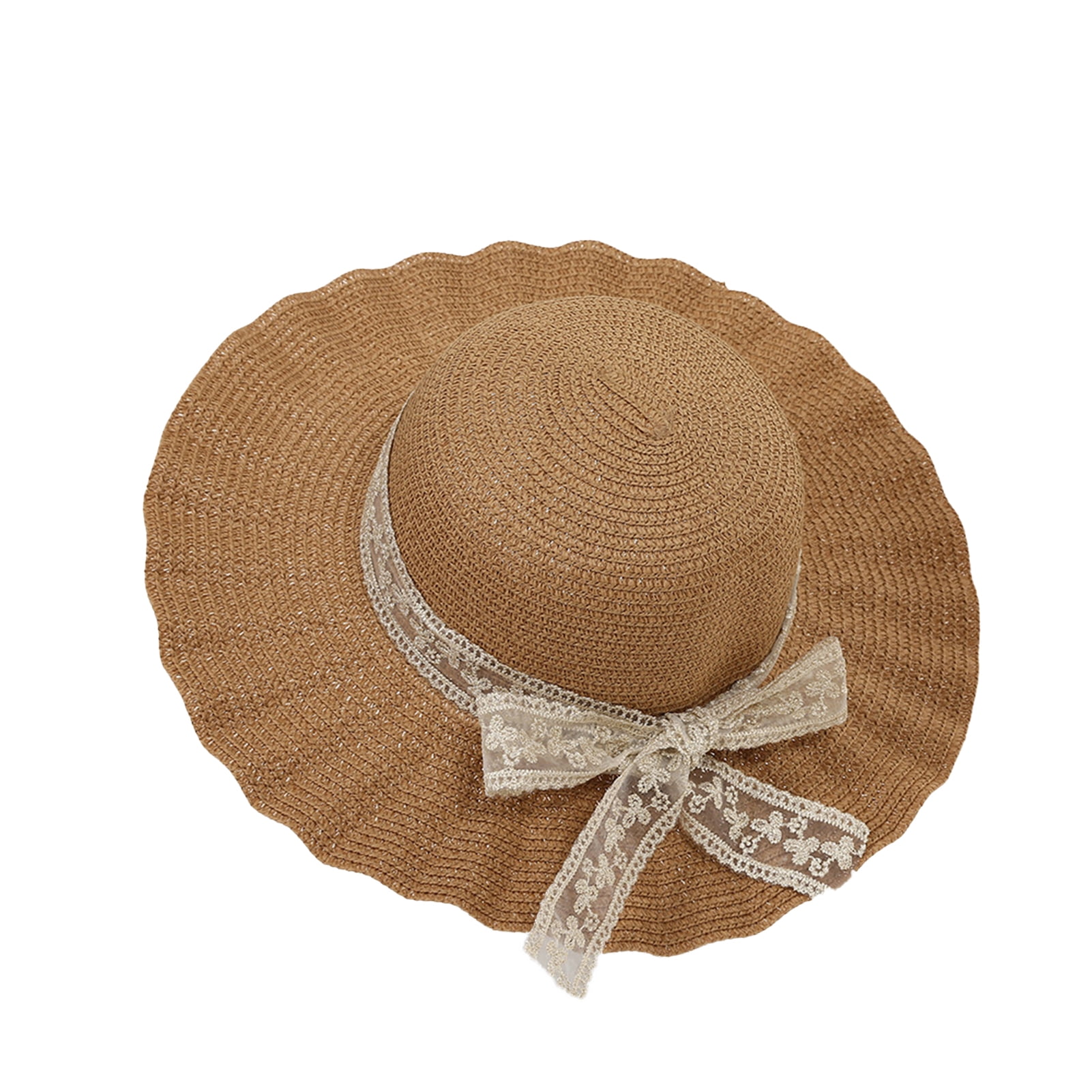 Warkul Women Hat Lace Butterfly Knot Handmade Wide Brim Round Dome