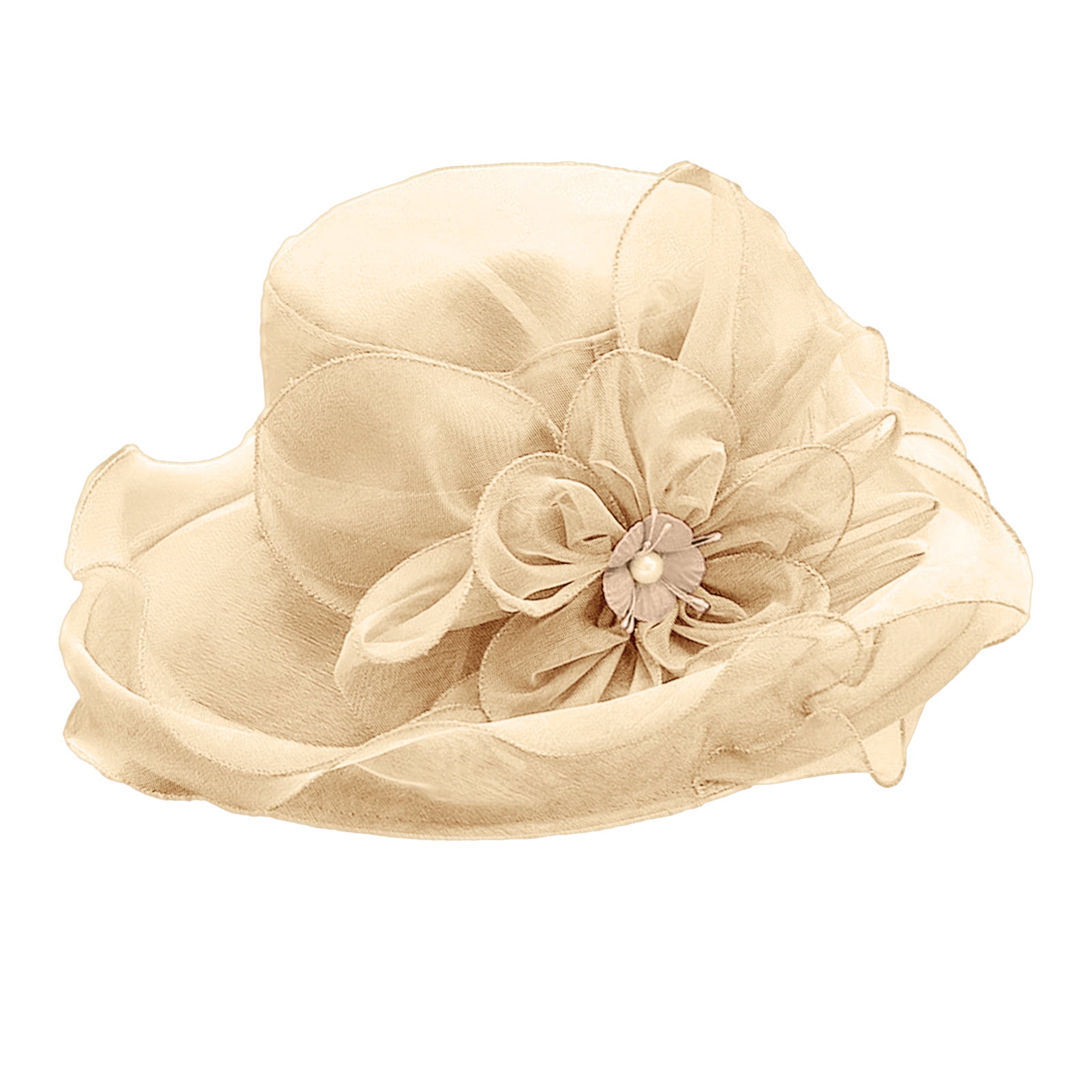 Warkul Women Top Hat Elegant Organza Flower Hat Wide Brim Outdoor Beach ...