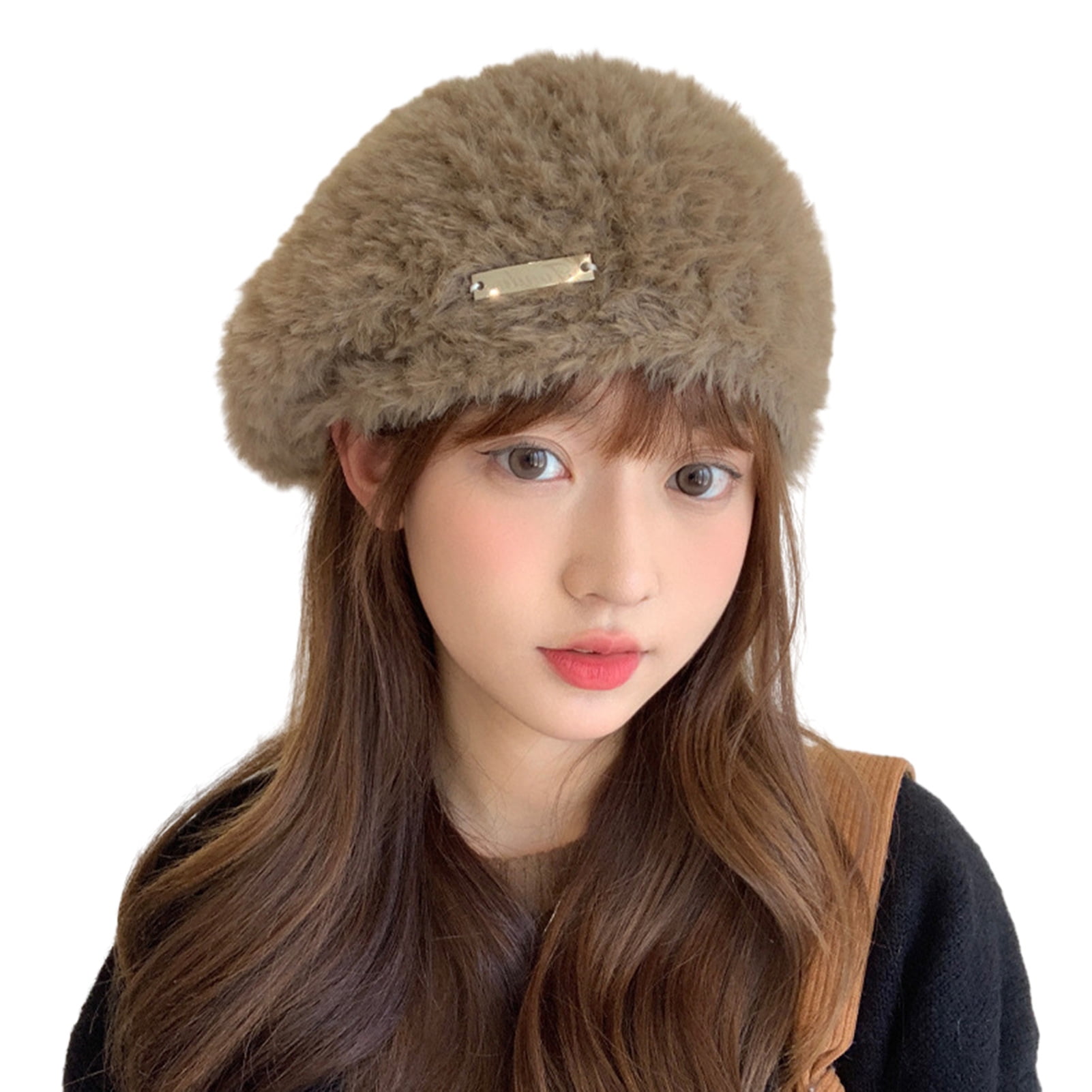 Warkul Women Winter Beret Soft Plush Thick Heat Retention Solid Color ...