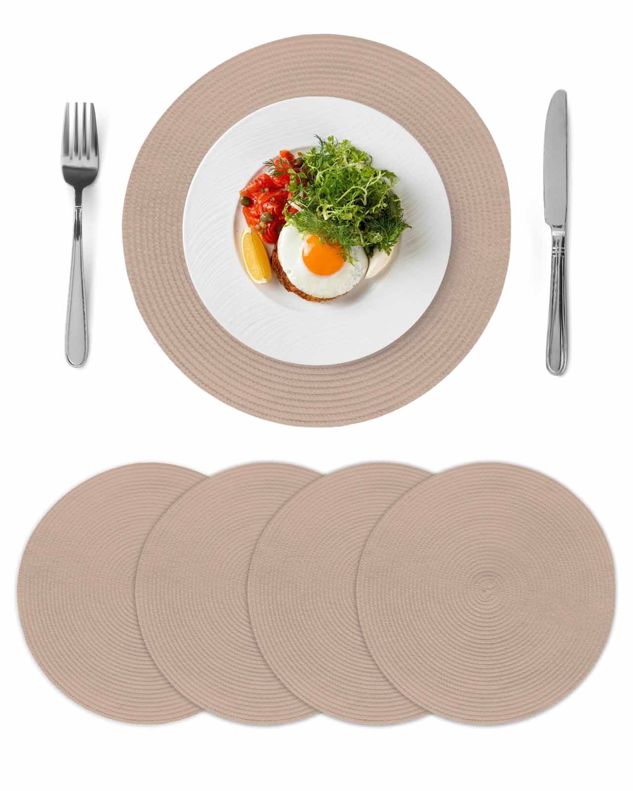 Warm Beige Round 15 Inch Placemats Set of 4, Solid Color Farmhouse ...