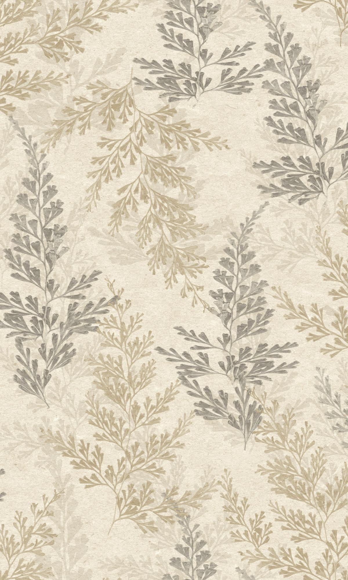 Warm Beige Wild Herbs Leave Tropical Double Roll Non-Woven Non-Pasted ...