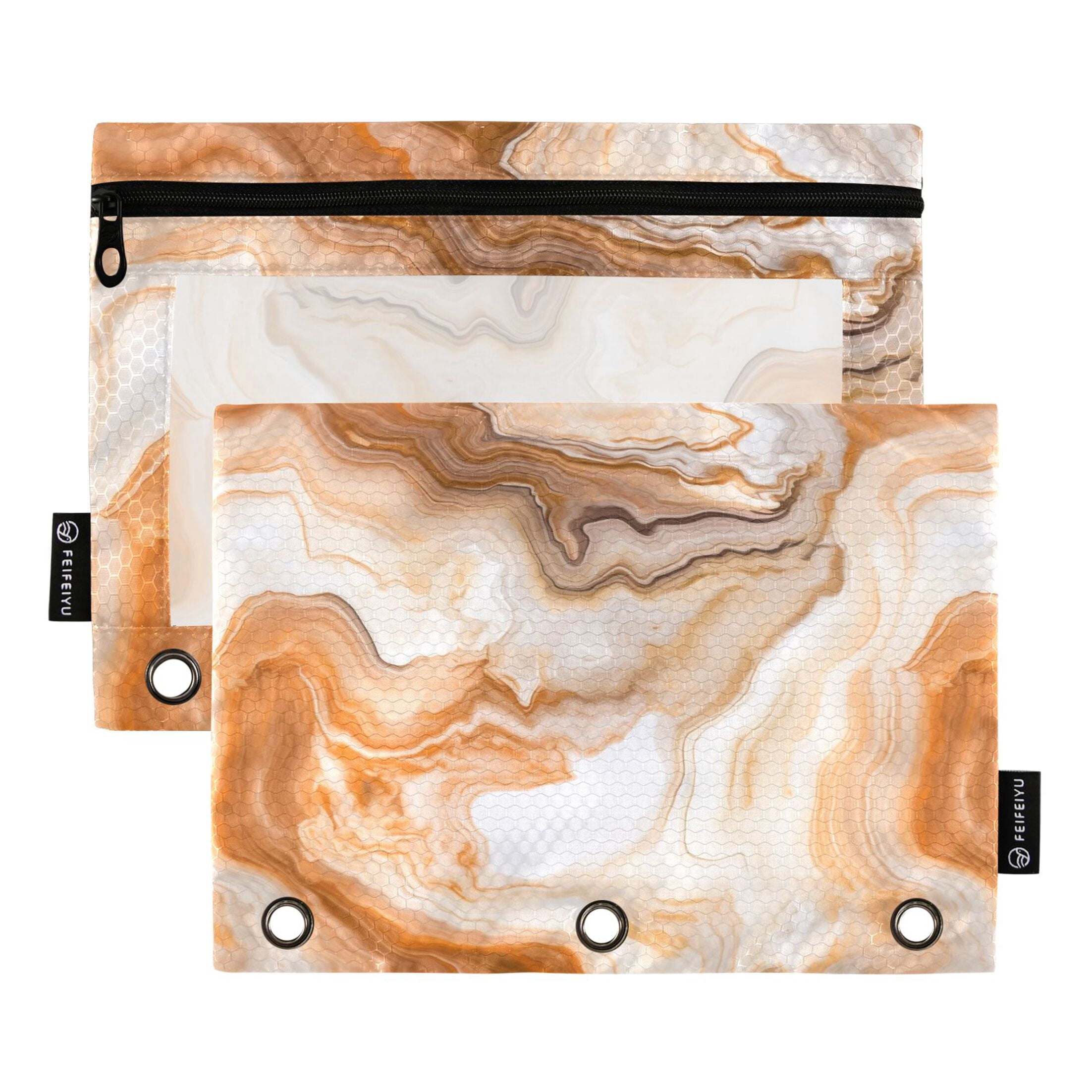 Warm Brown and White Marble 2 Pack Pencil Pouch for 3 Ring Binder ...
