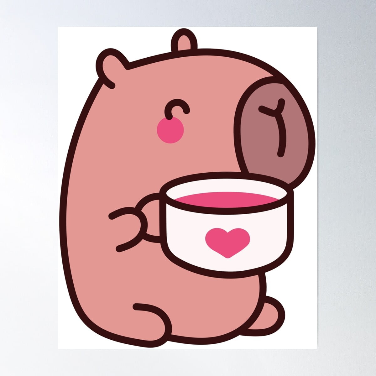 Warm Capybara: Kawaii Capybara Design With Loving Drink Poster Wall Art ...
