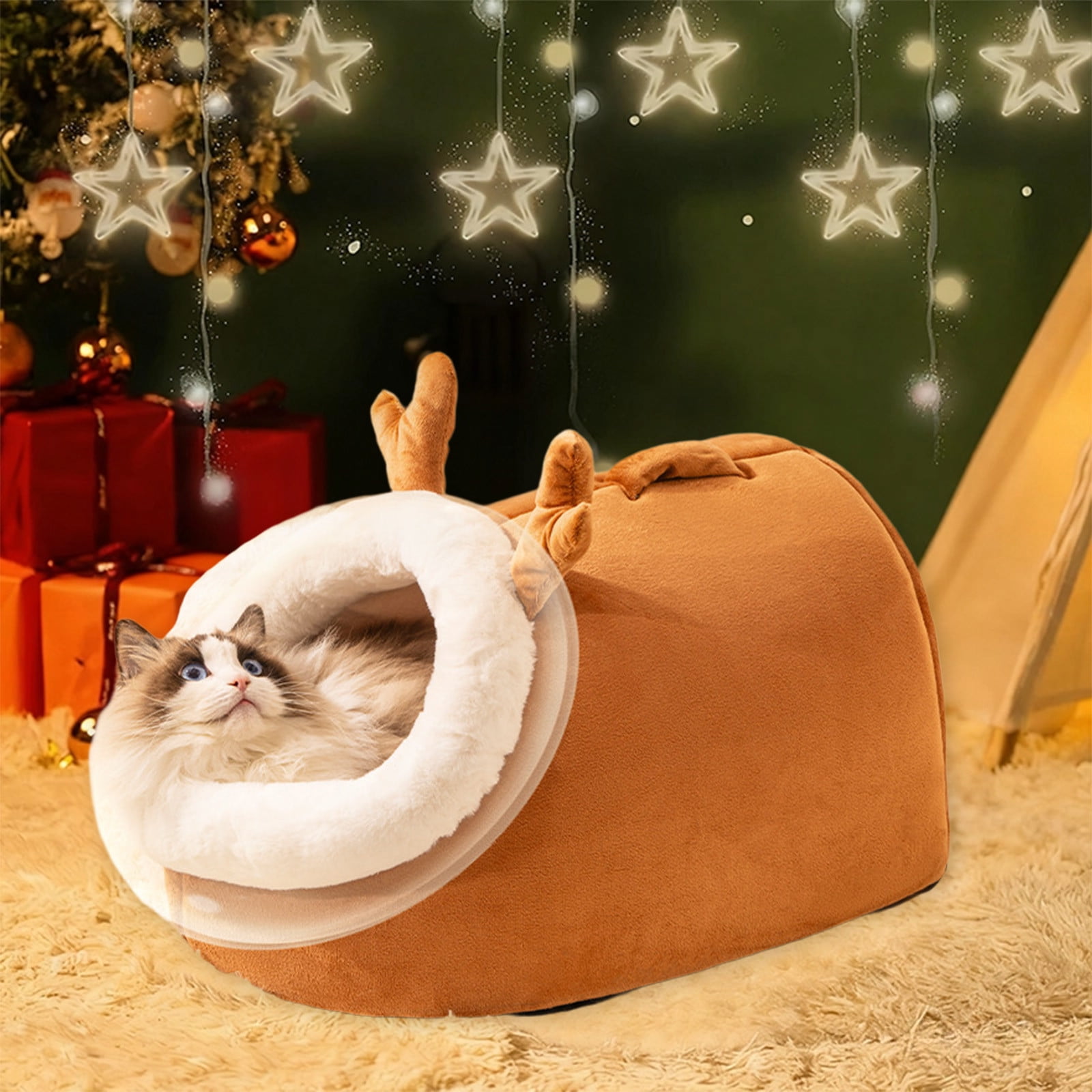Warm Cat Bed, Self-Warming Cave House Animal Shape Nest Pet Sleeping ...