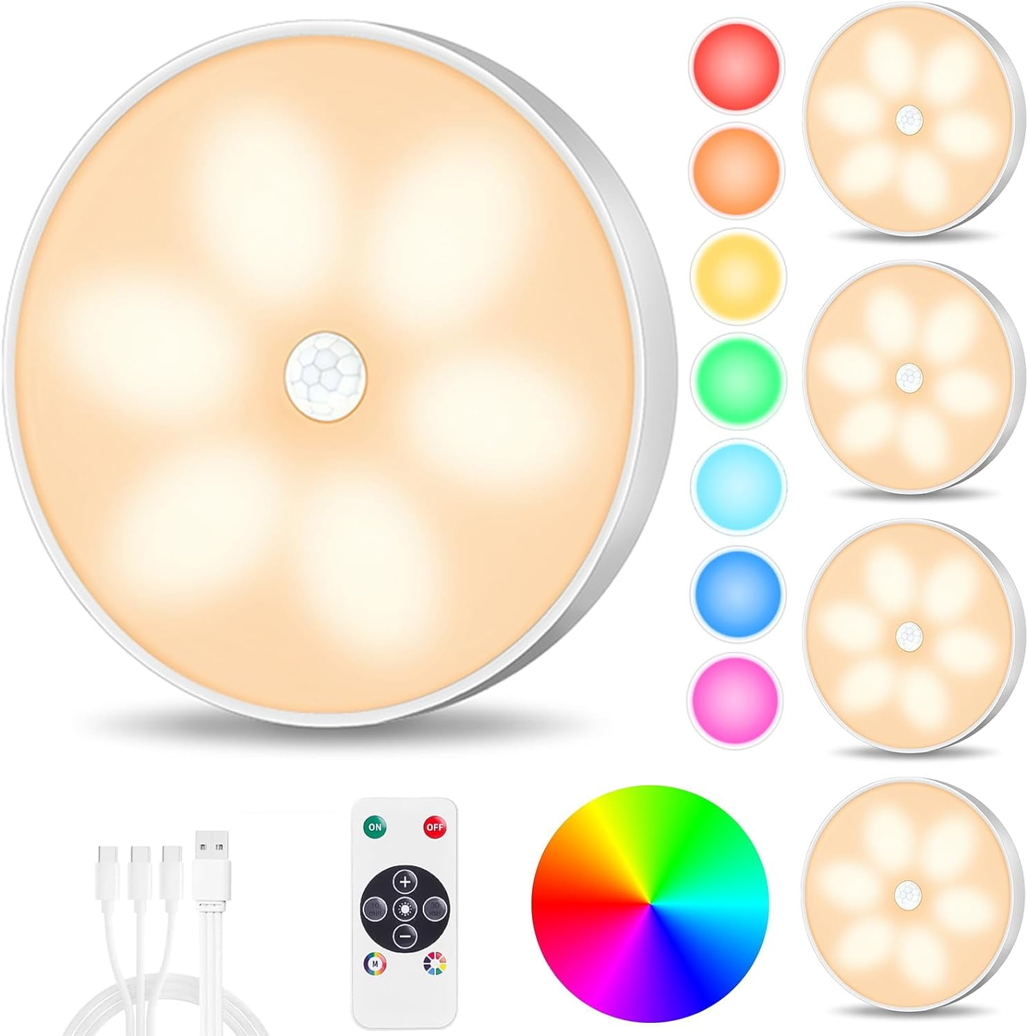 Warm Color LED Closet Lights Wireless Motion Sensor Puck Light, USB ...