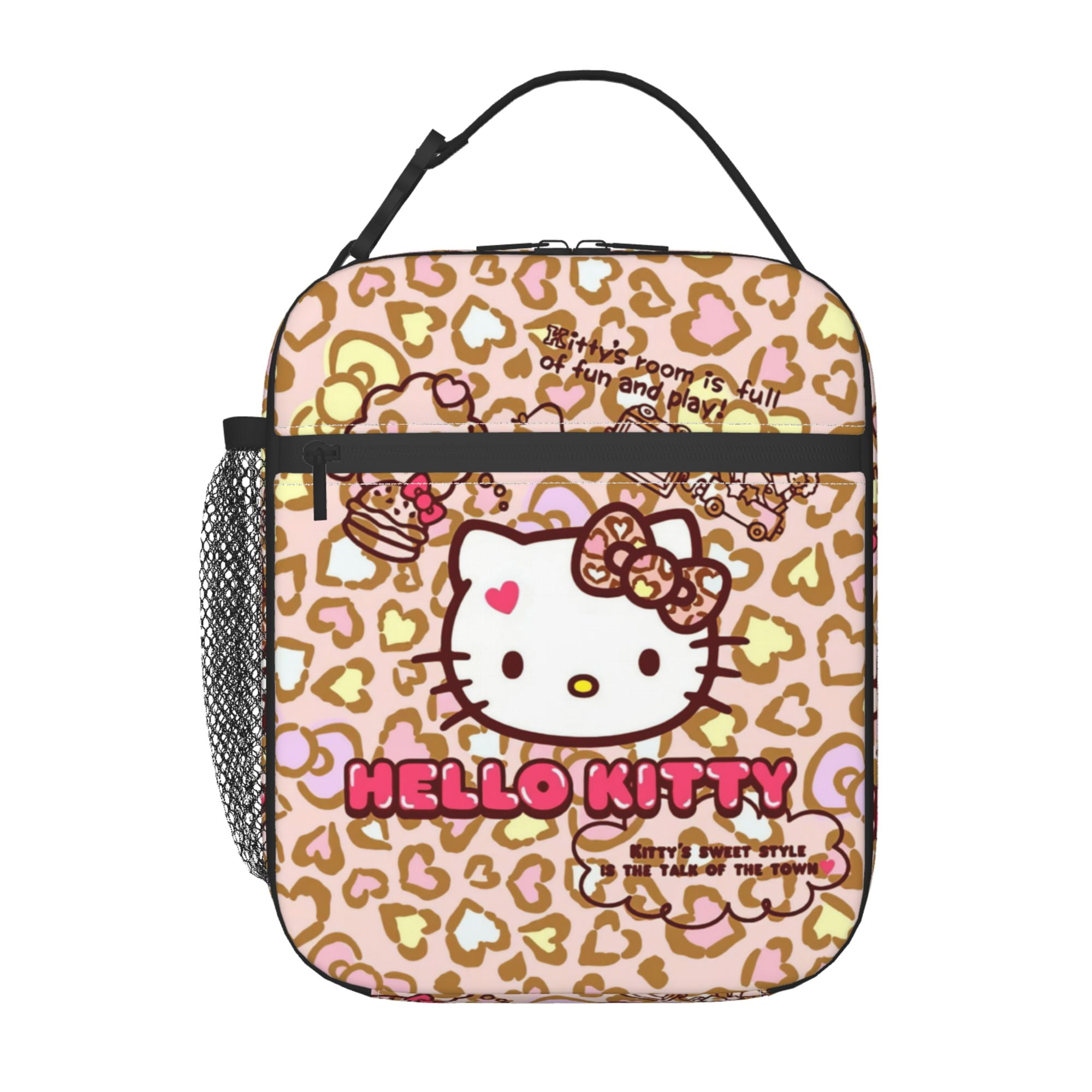 Warm Color Leopard He-llo Kit-ty Insulated Lunch Bag, Portable Thermal ...