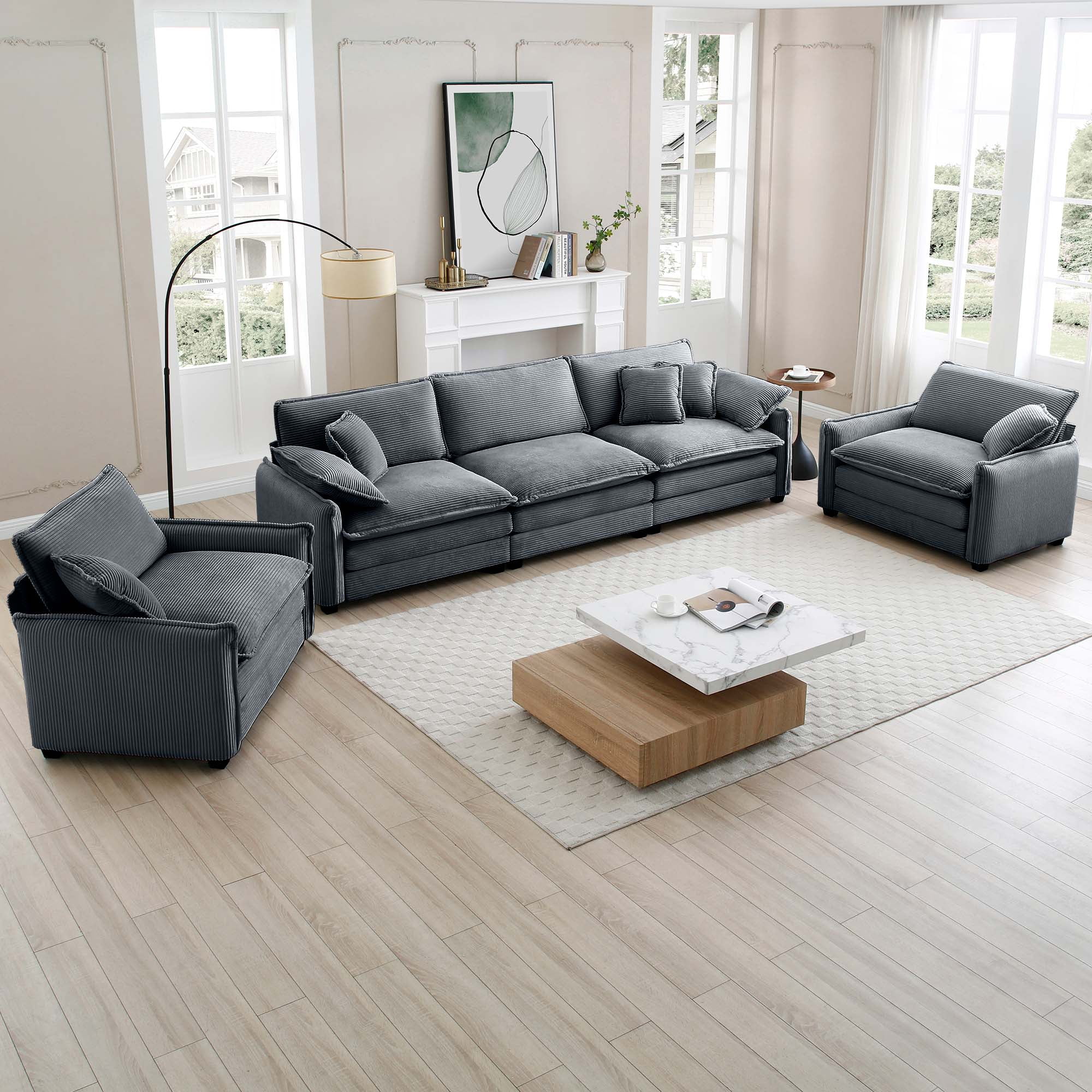 Warm and Cozy Sofa Set with Soft Cushions and Pillows, Home Theater ...