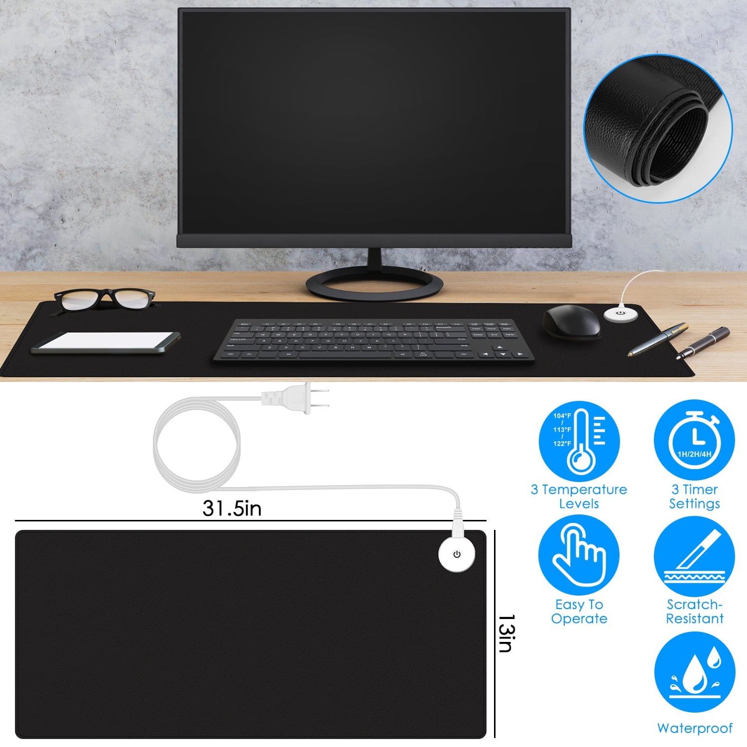 Warm Desk Pad TeqHome Waterproof Heated Mouse Pad with 3 Temperature 3 ...