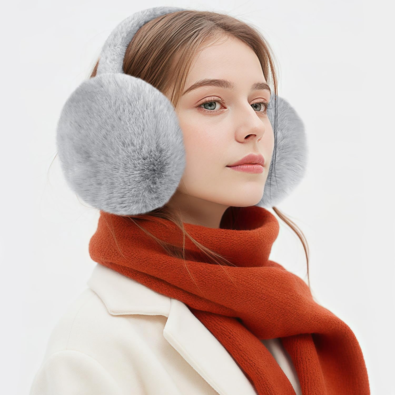 Warm Ear Muffs for Women Winter, Faux Fur Earmuffs Cute Foldable Fluffy ...