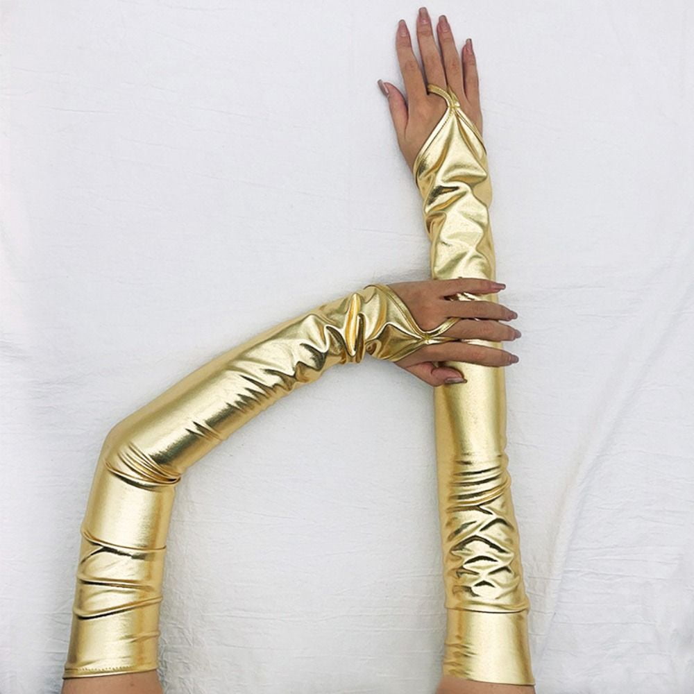 Warm Elasticity Solid Color Nightclub Show Mitten Thin Long Fingerless ...