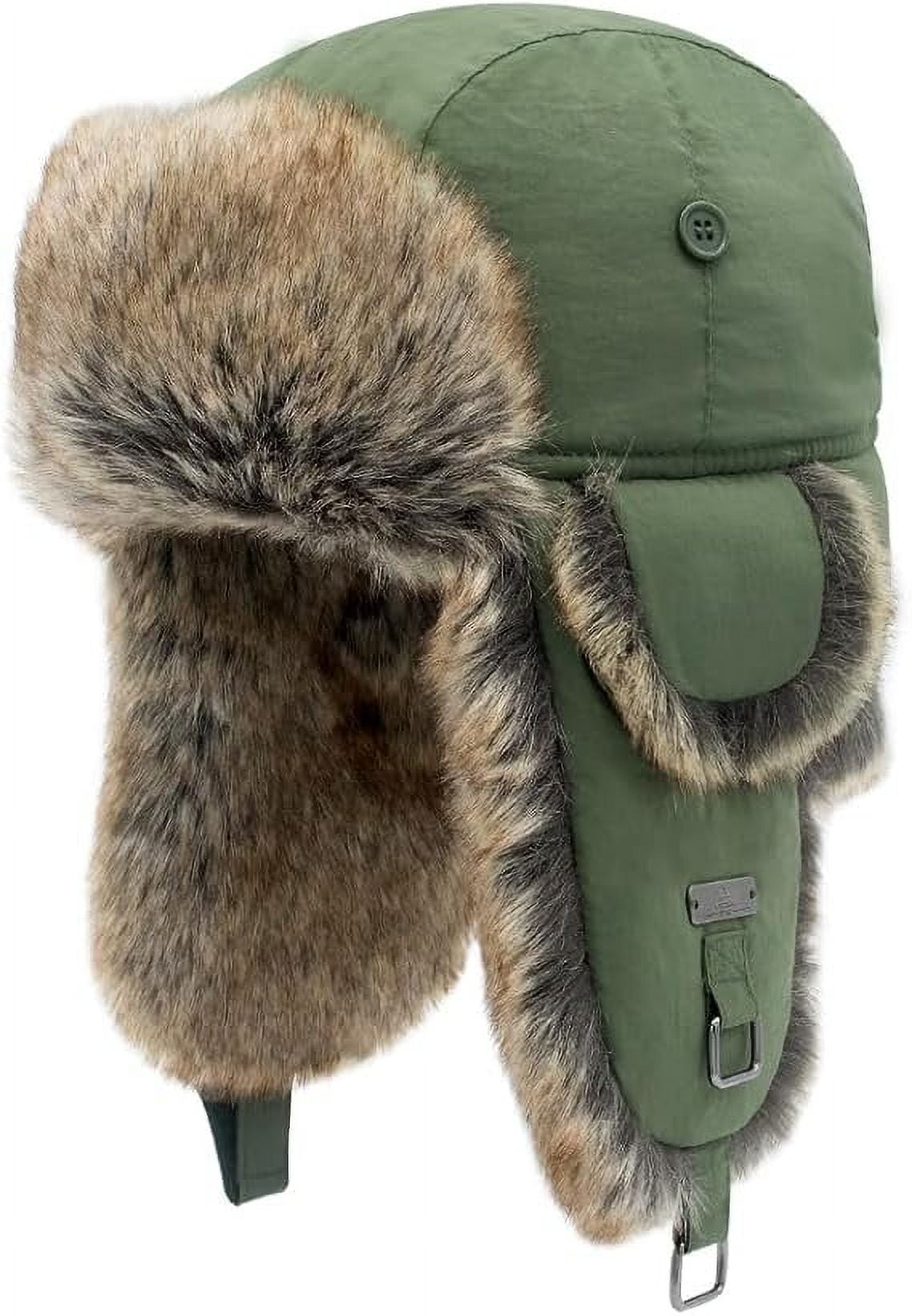 Warm Faux Fur Aviator Hat,Russian Trooper Hunting Ski Hat with Ear ...