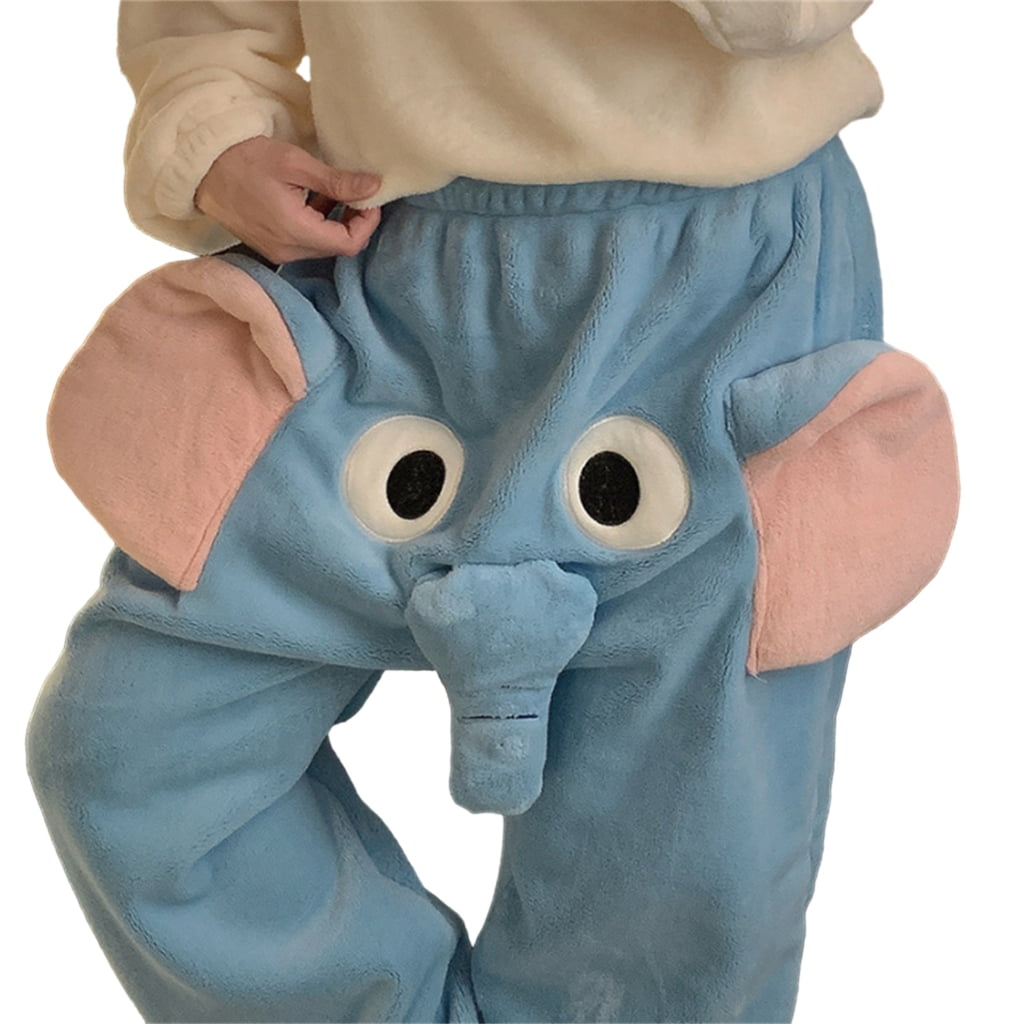 Warm Flannel Lounge Long Pants with Cute Cartoon Elephant Trunk Winter ...